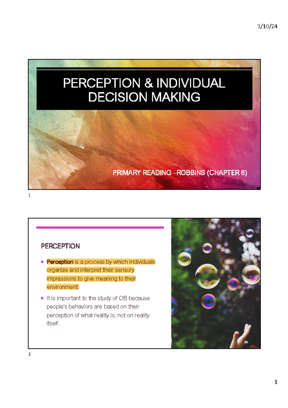 OB - 6 - Perception Decision making - PERCEPTION & INDIVIDUAL DECISION ...