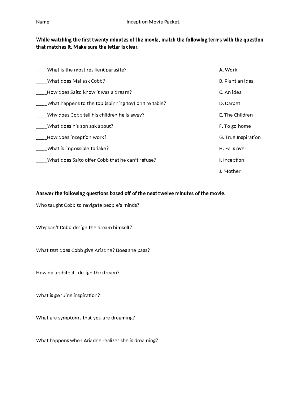 Inception - Watched with movie - While watching the first twenty ...