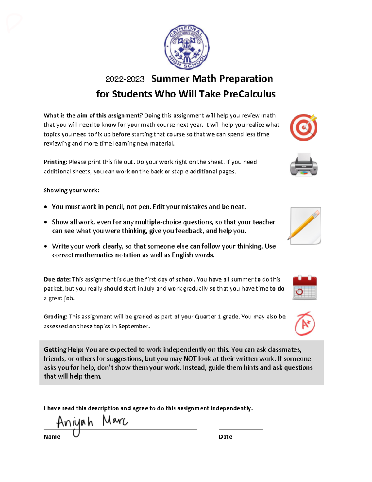 Summer Packet Pre Calculus-1 s LTim u1p - 2019 ʹ2020 Summer Math ...