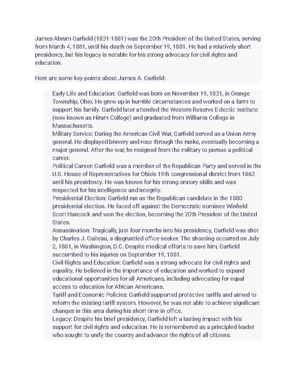 James A. Garfield - James Abram Garfield (1831-1881) was the 20th ...