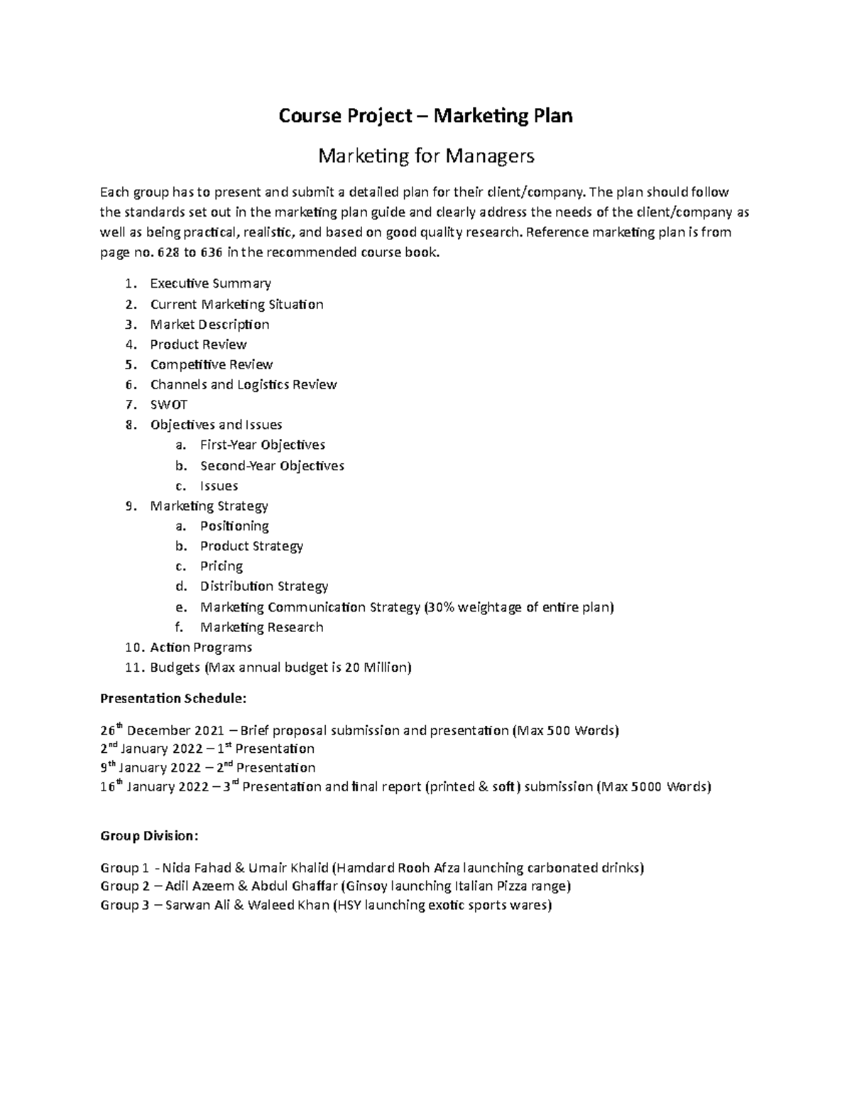 Project Outline - Marketing Plan - Course Project – Marketing Plan ...
