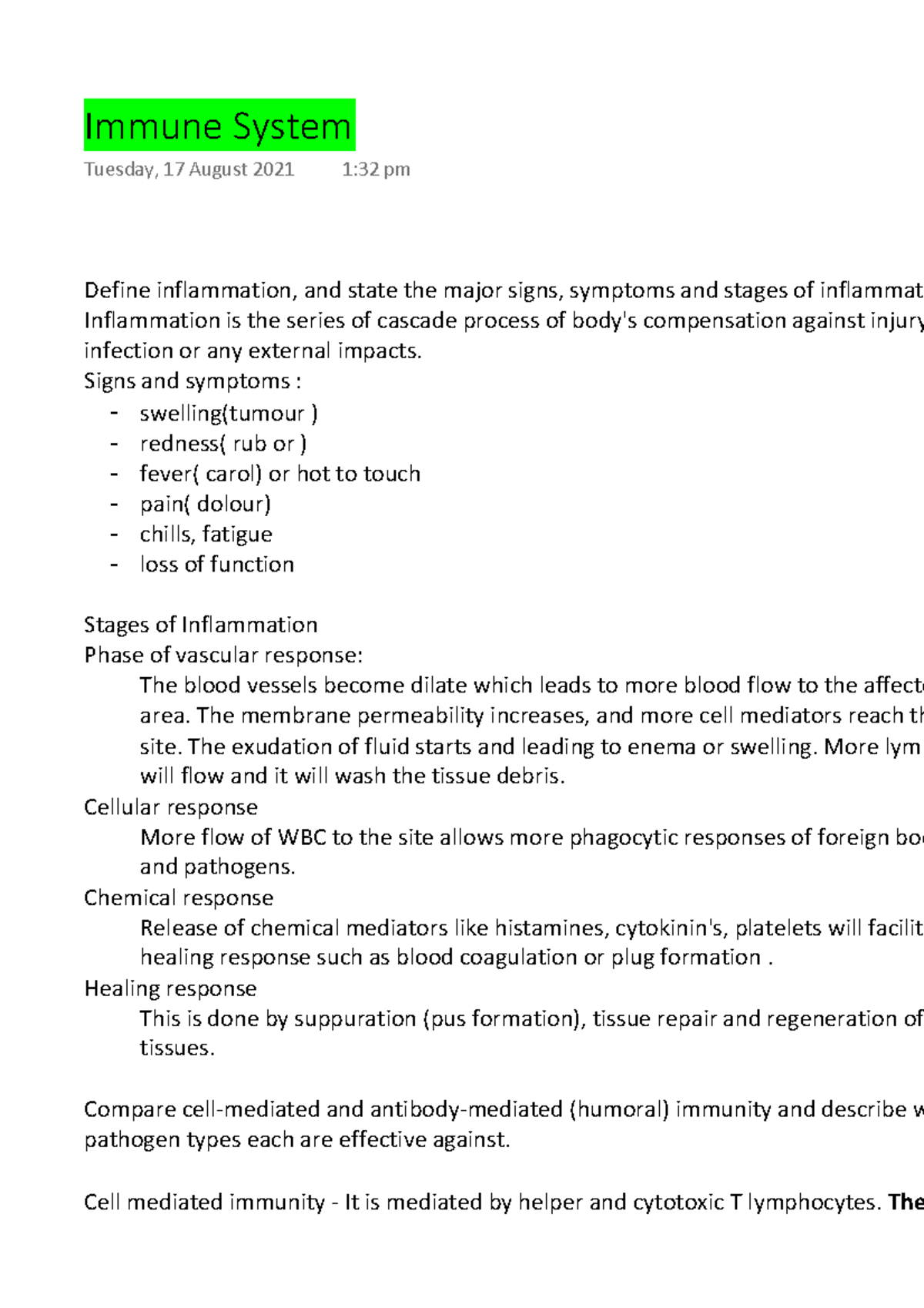 Immune System notes from A to Z of this human body system - Define ...