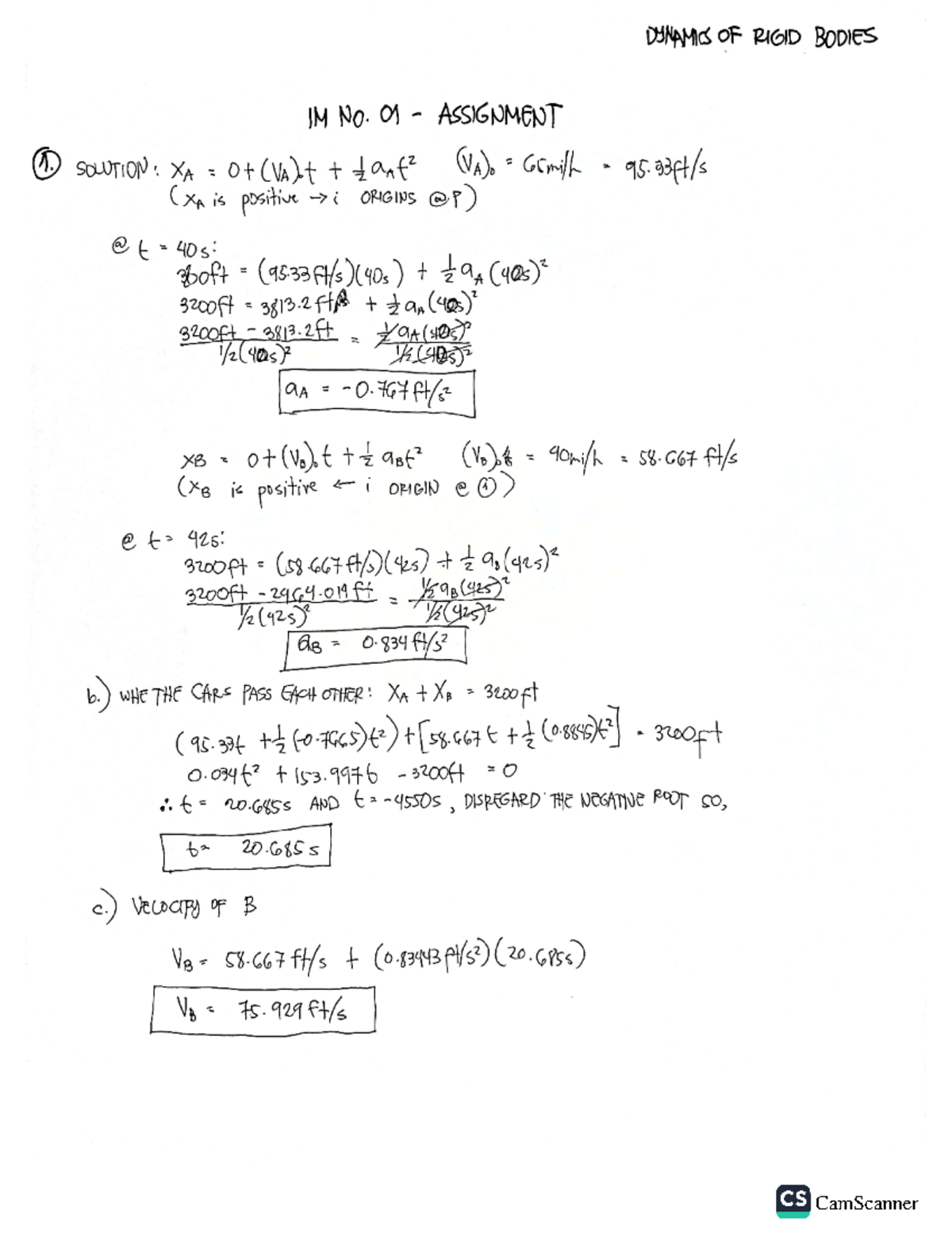 Dynamics of Rigid Bodies - Assignment #1 - Mechanical Engineering - CamScanner CamScanner - Studocu