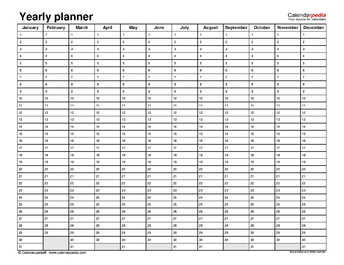 Yearly-planner-landscape - © Calendarpedia® calendarpedia November ...