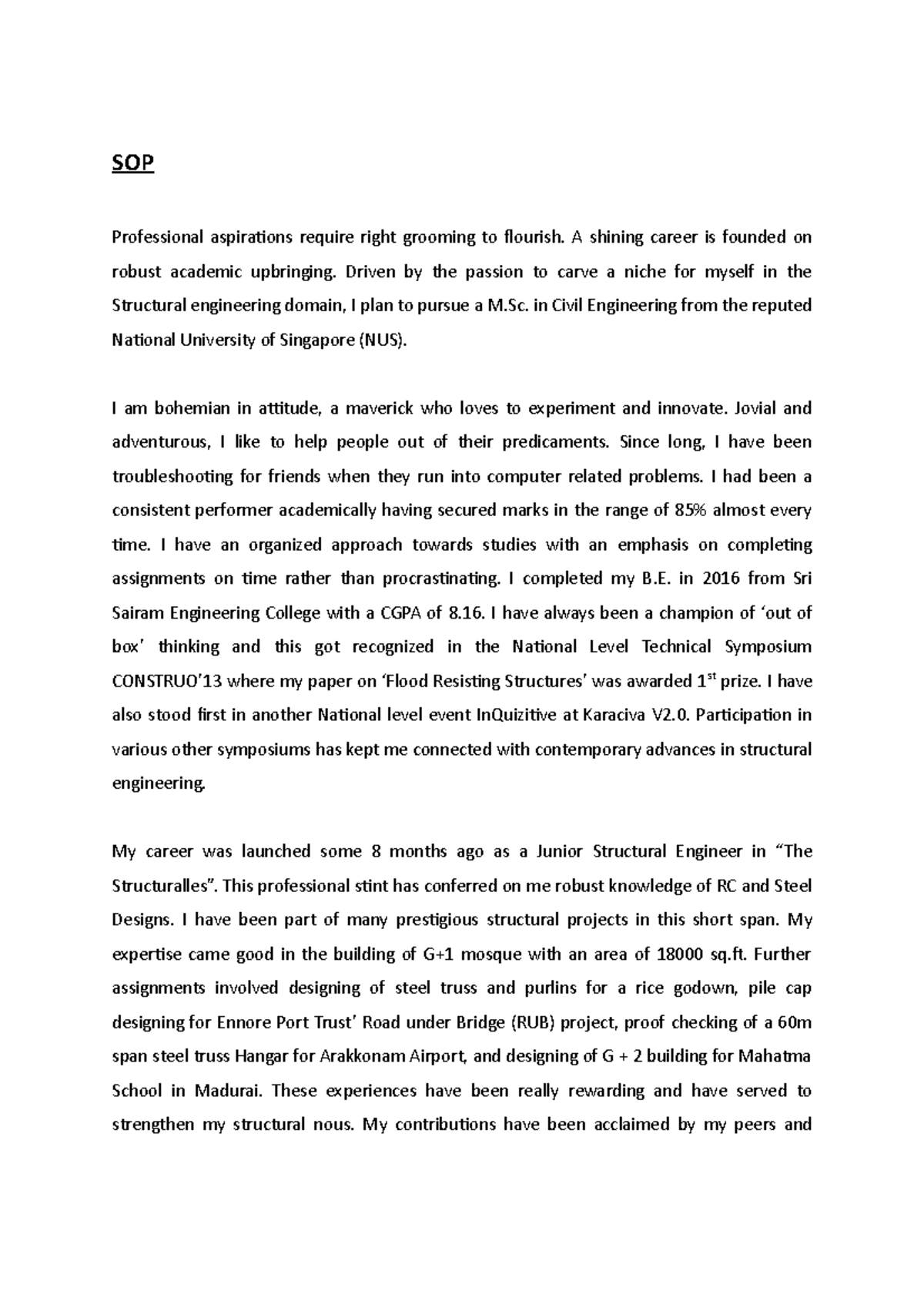 Ummar - it has assignments of vit - SOP Professional aspirations ...