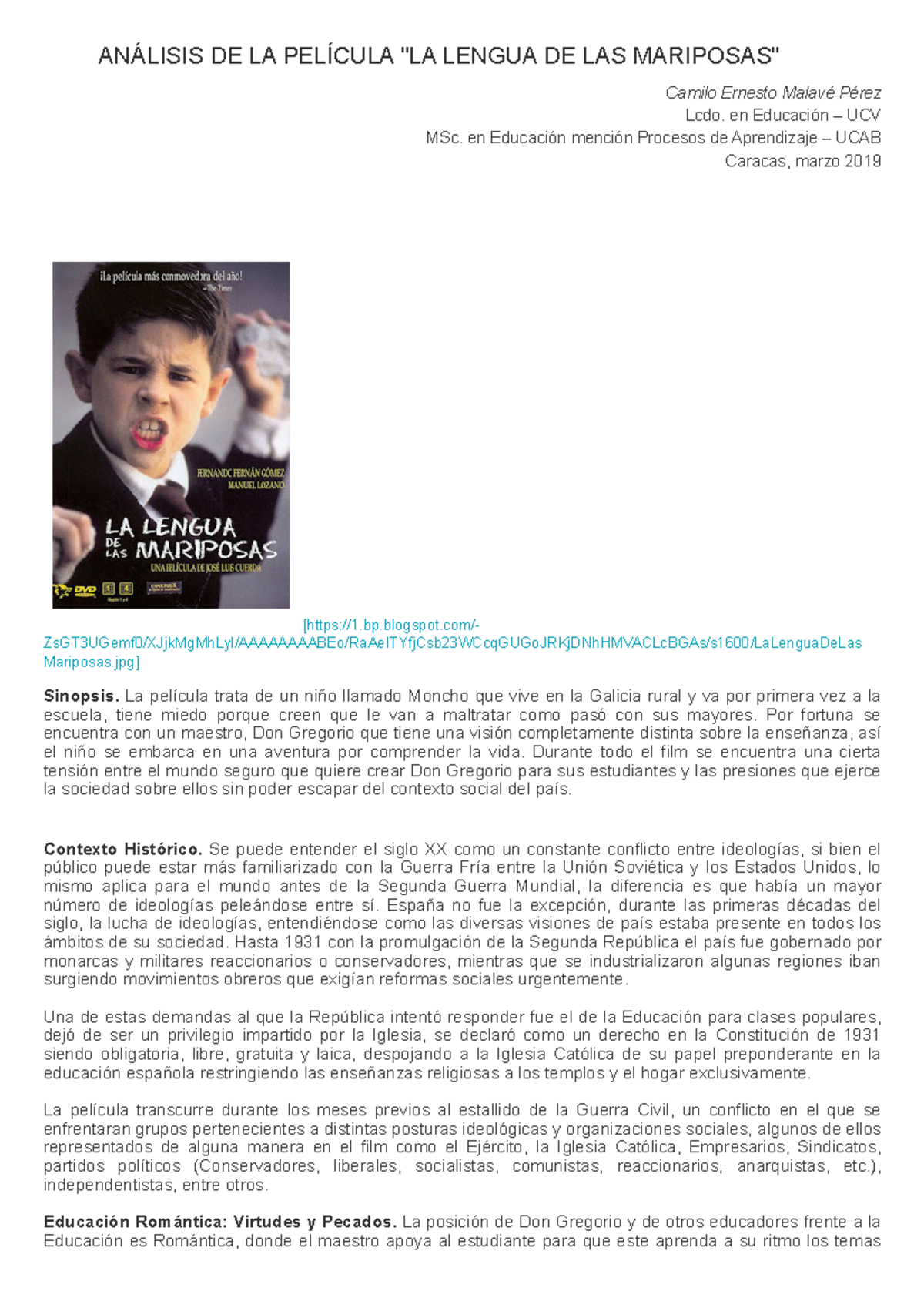 Análisis DE LA Película LA Lengua DE LAS Mariposas Reflexiones sobre el ...