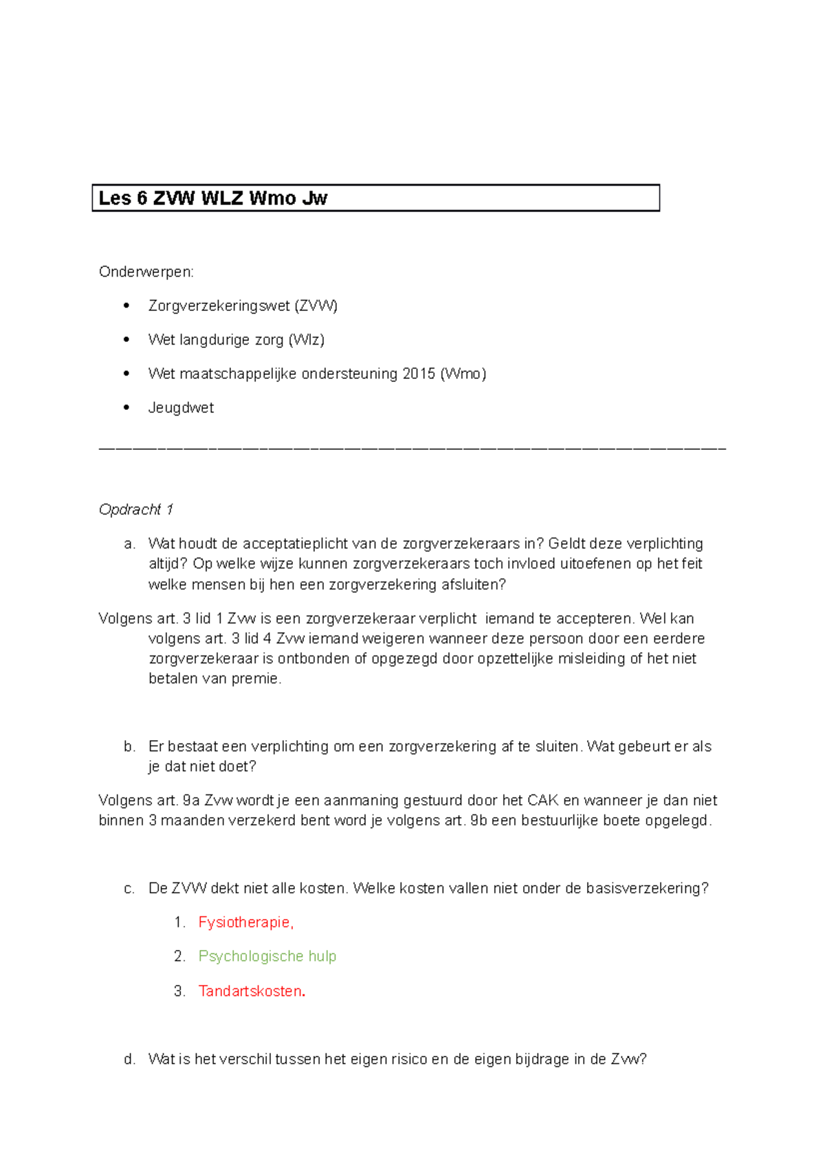 Opdrachten les 6 zvw wlz wmo 2122 - Les 6 ZVW WLZ Wmo Jw Onderwerpen ...
