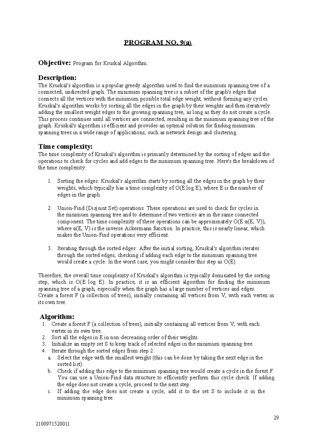 Priya 10(daa) - important - PROGRAM NO. 9(a) Objective: Program for ...