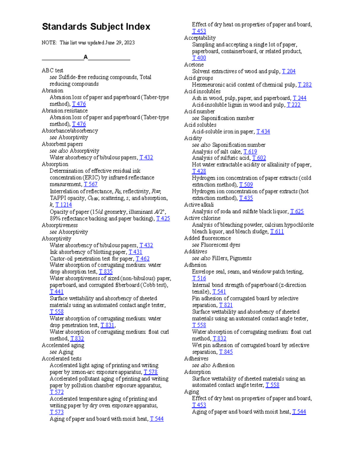 Standards-subject index 7 - Standards Subject Index NOTE: This list was ...