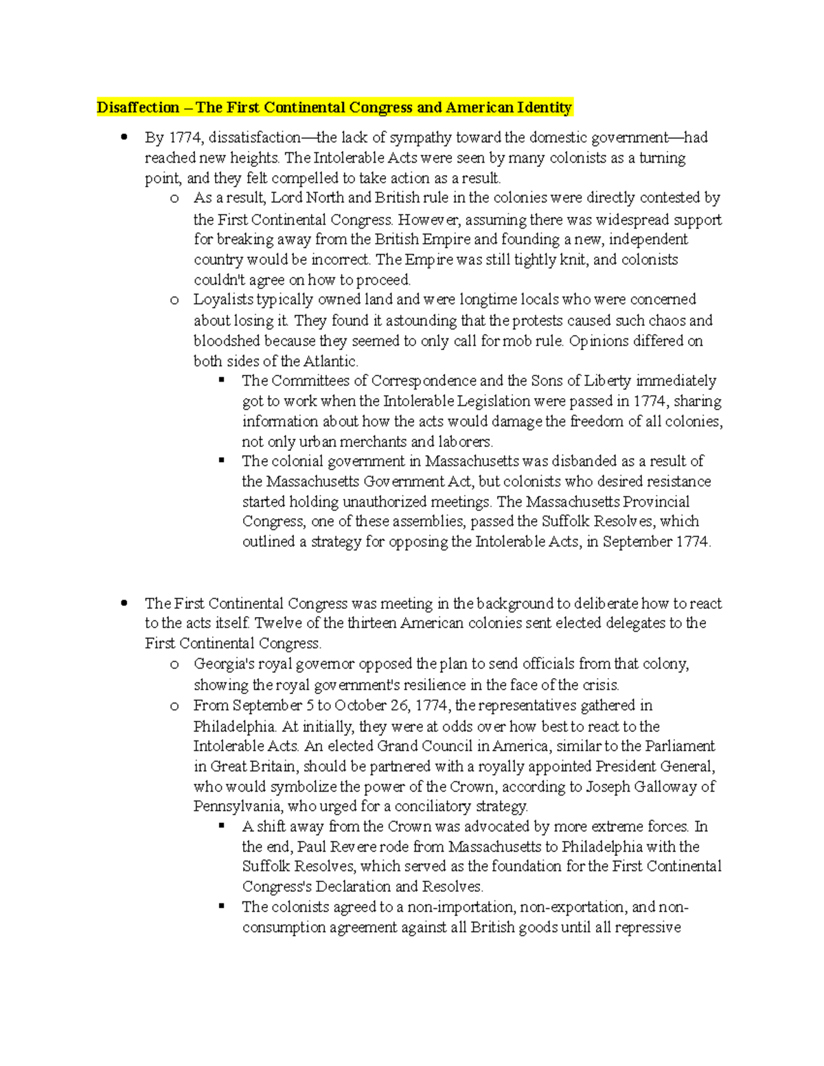 Disaffection – The First Continental Congress and American Identity ...