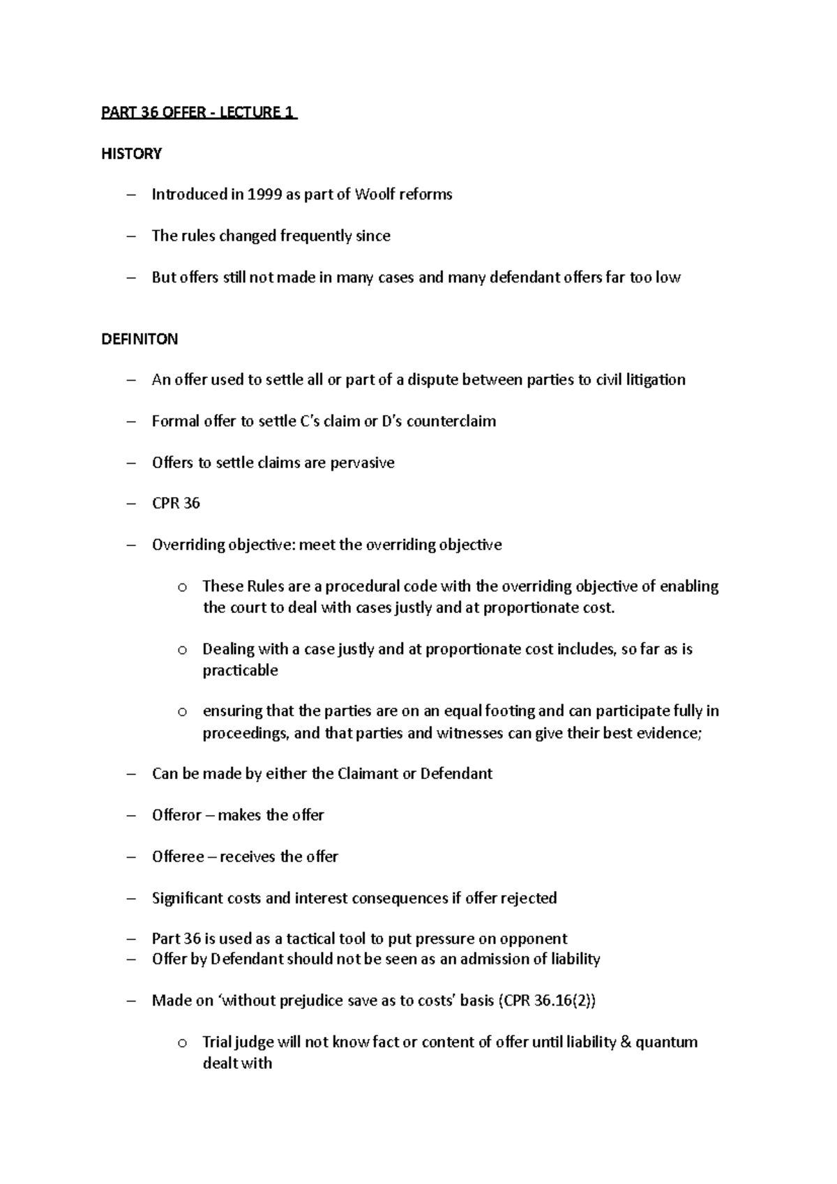 Part 36 Offer - Lecture 1 - PART 36 OFFER - LECTURE 1 HISTORY ...