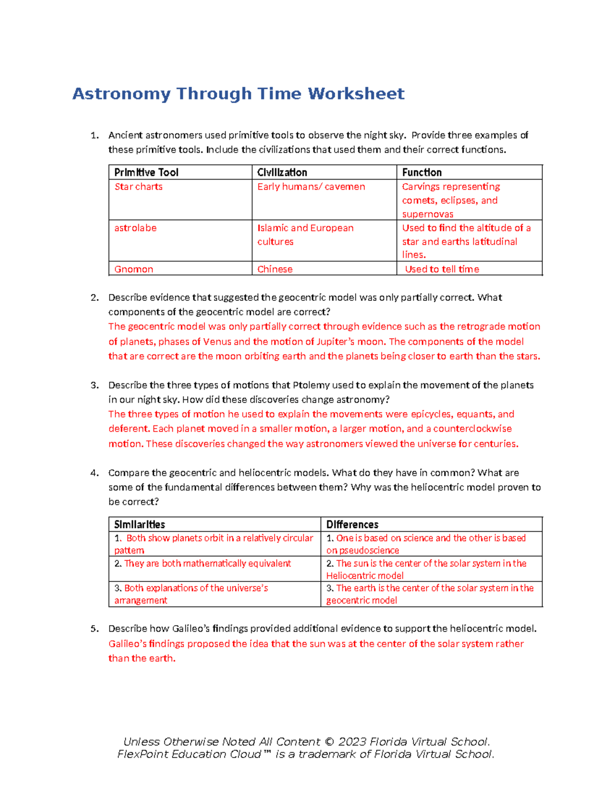 Astronomy through time assessment - Astronomy Through Time Worksheet 1 ...