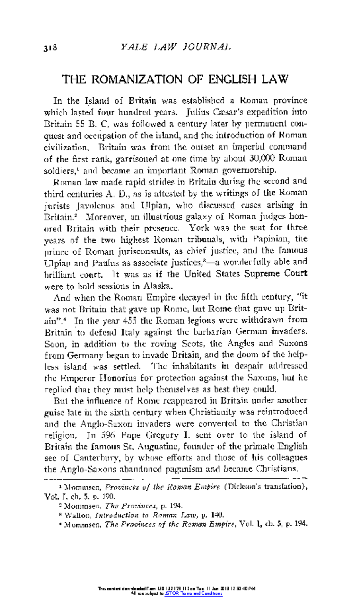 Romanization of English Law - YALE LAW JOURNAL THE ROMANIZATIONOF ...