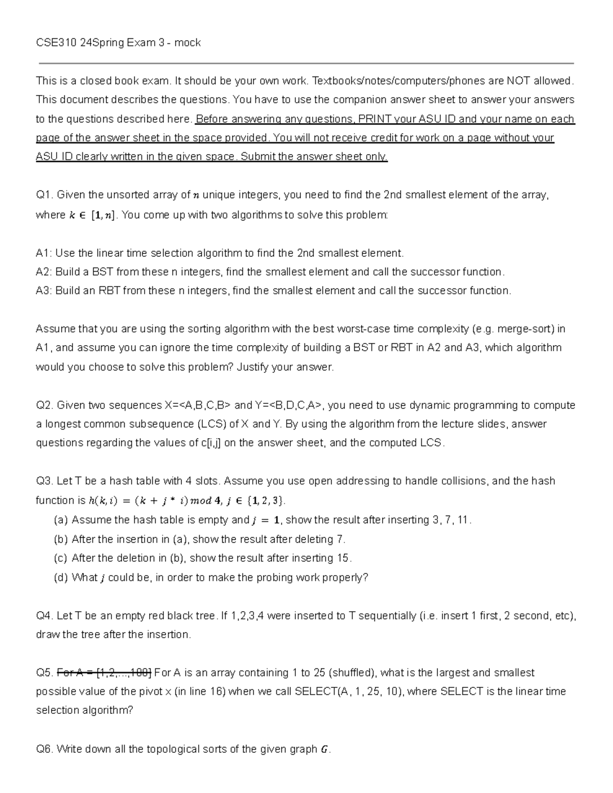 24s-exam3-mock - Mock exam for exam 3, by prof. ding - CSE310 24Spring ...