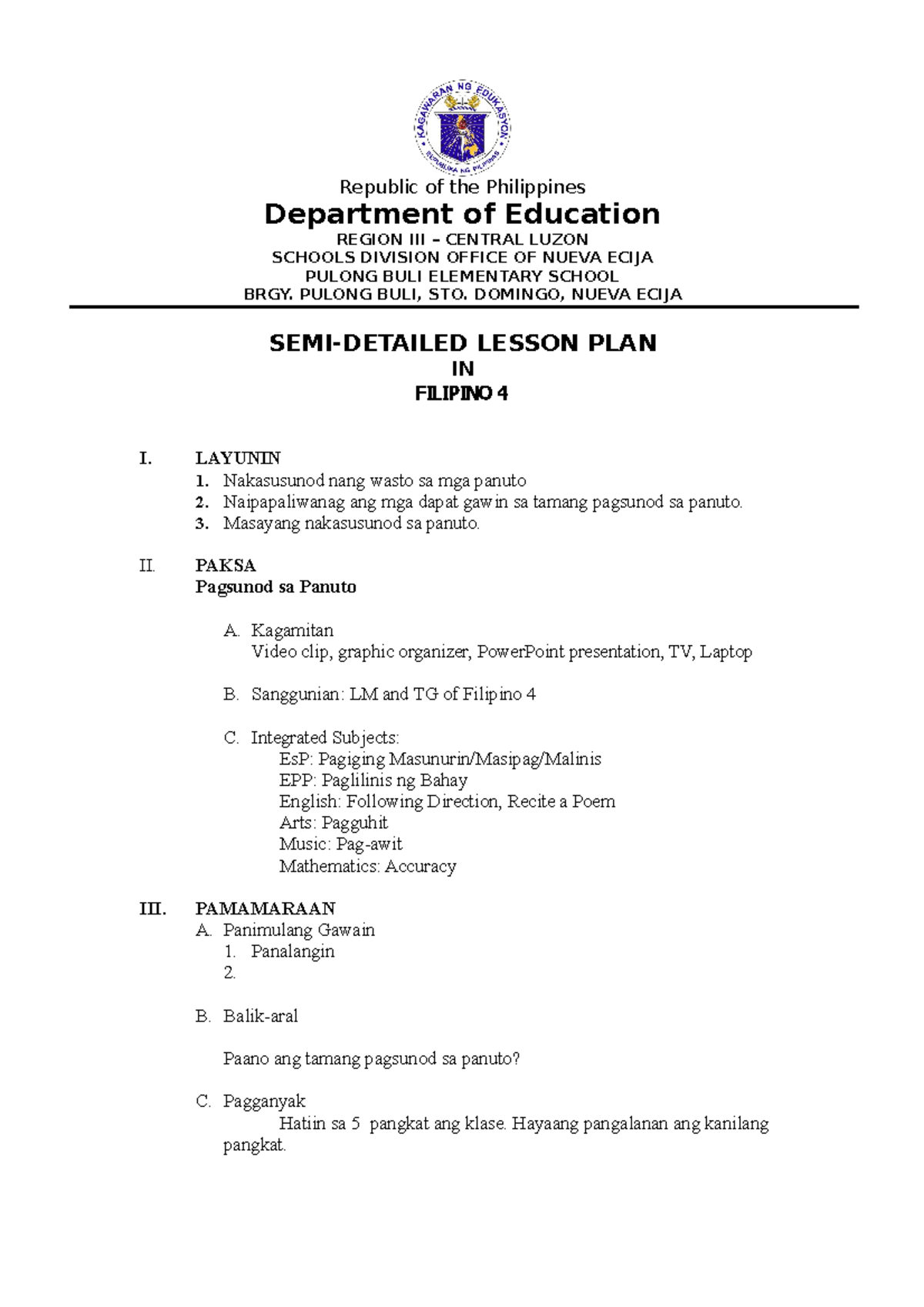 COT DLP Filipino 4 BY Teacher Ruena B. Javier - Republic of the ...