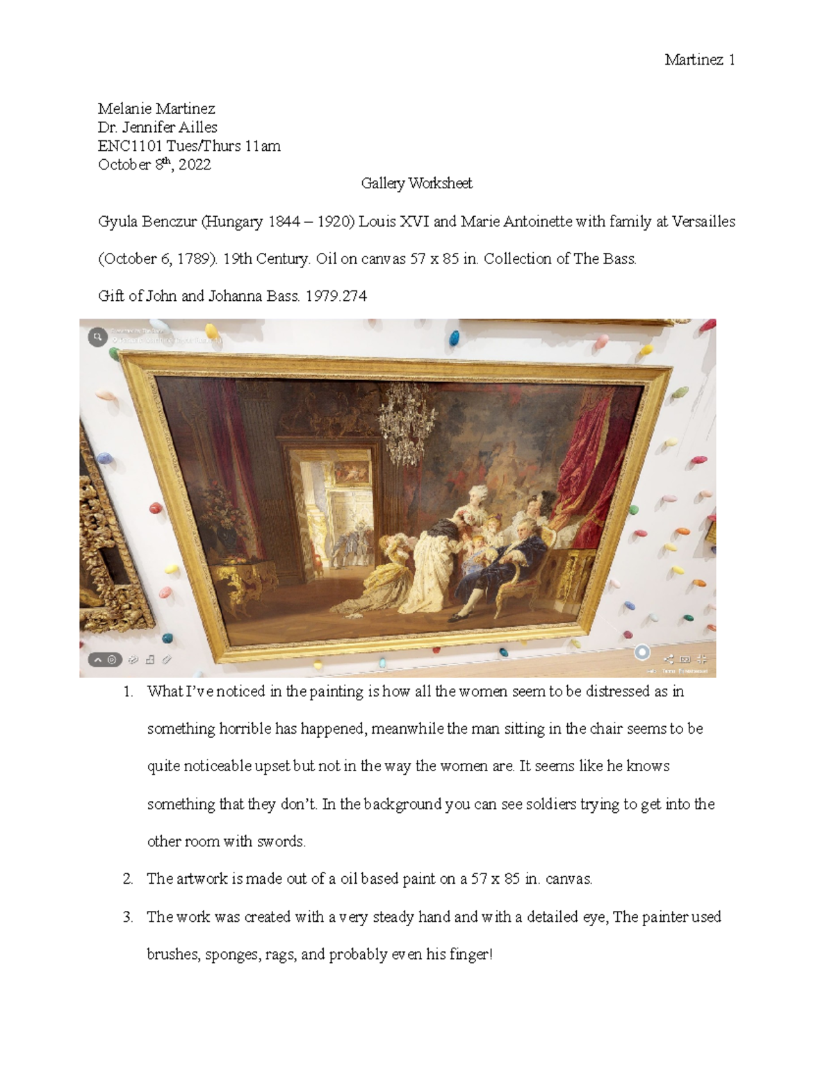 Martinez Gallery Worksheet 1 ENC1101 - Melanie Martinez Dr. Jennifer ...