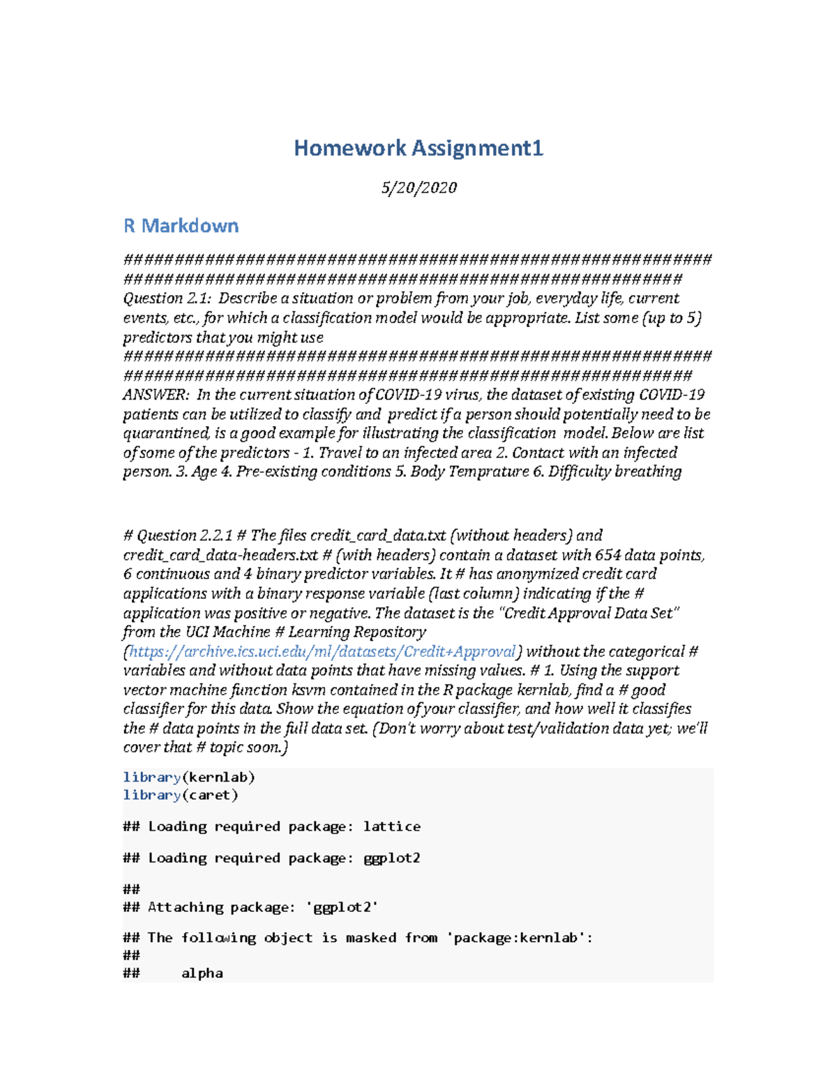 Homework 1 - hw1 - Homework Assignment 5/20/ R Markdown - Studocu