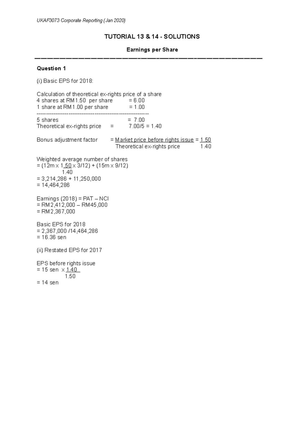Tutorial 13 14 - EPS Solution updated v2 - TUTORIAL 13 & 14 - SOLUTIONS ...