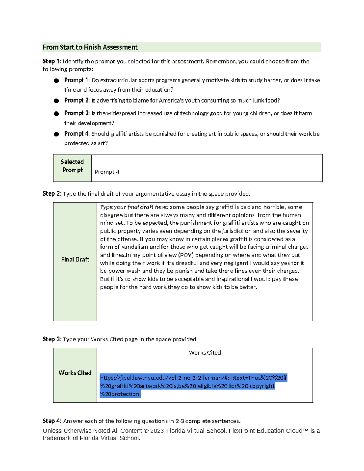 Final draft DONE - ... - From Start to Finish Assessment Step 1 ...