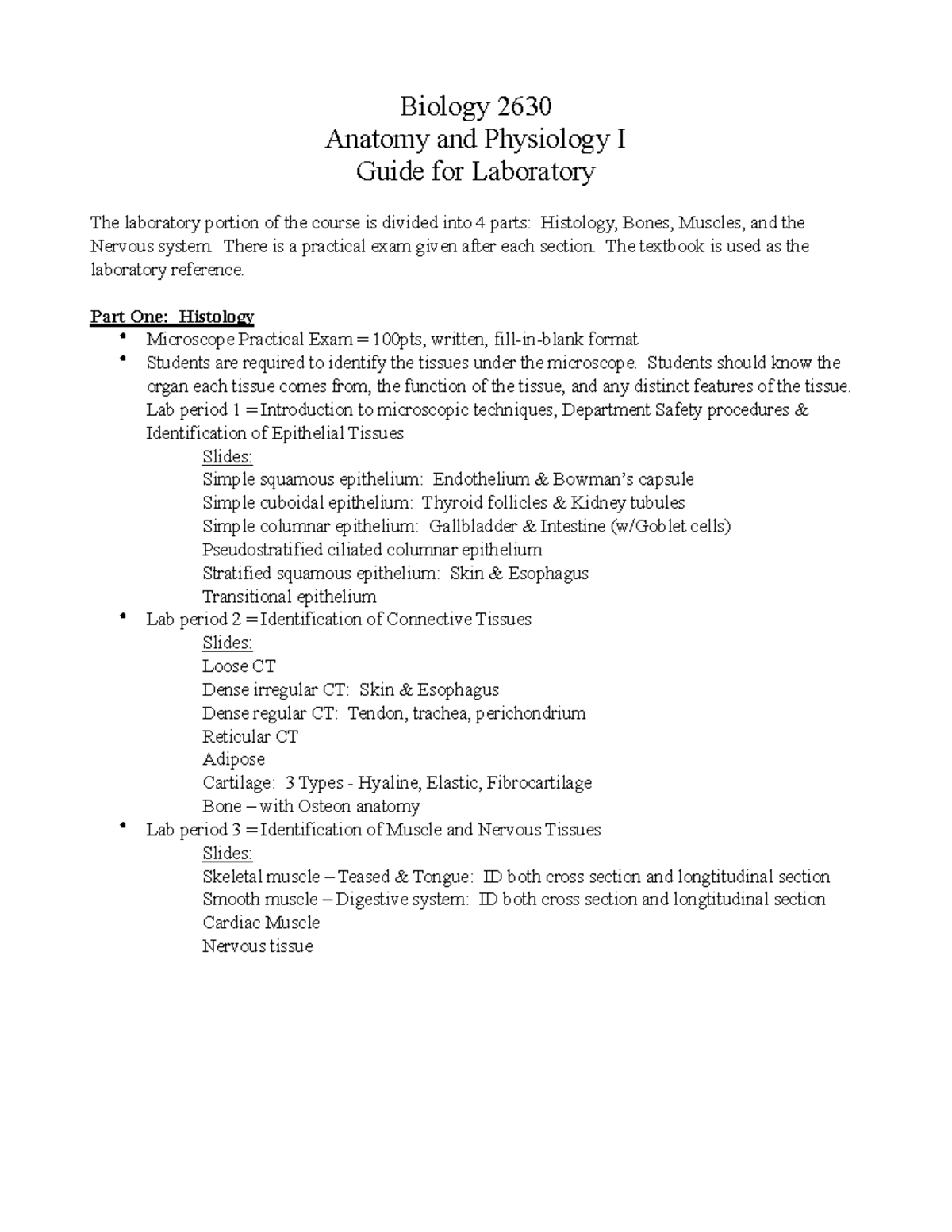 Lab sheet - Biology 2630 Anatomy and Physiology I Guide for Laboratory ...