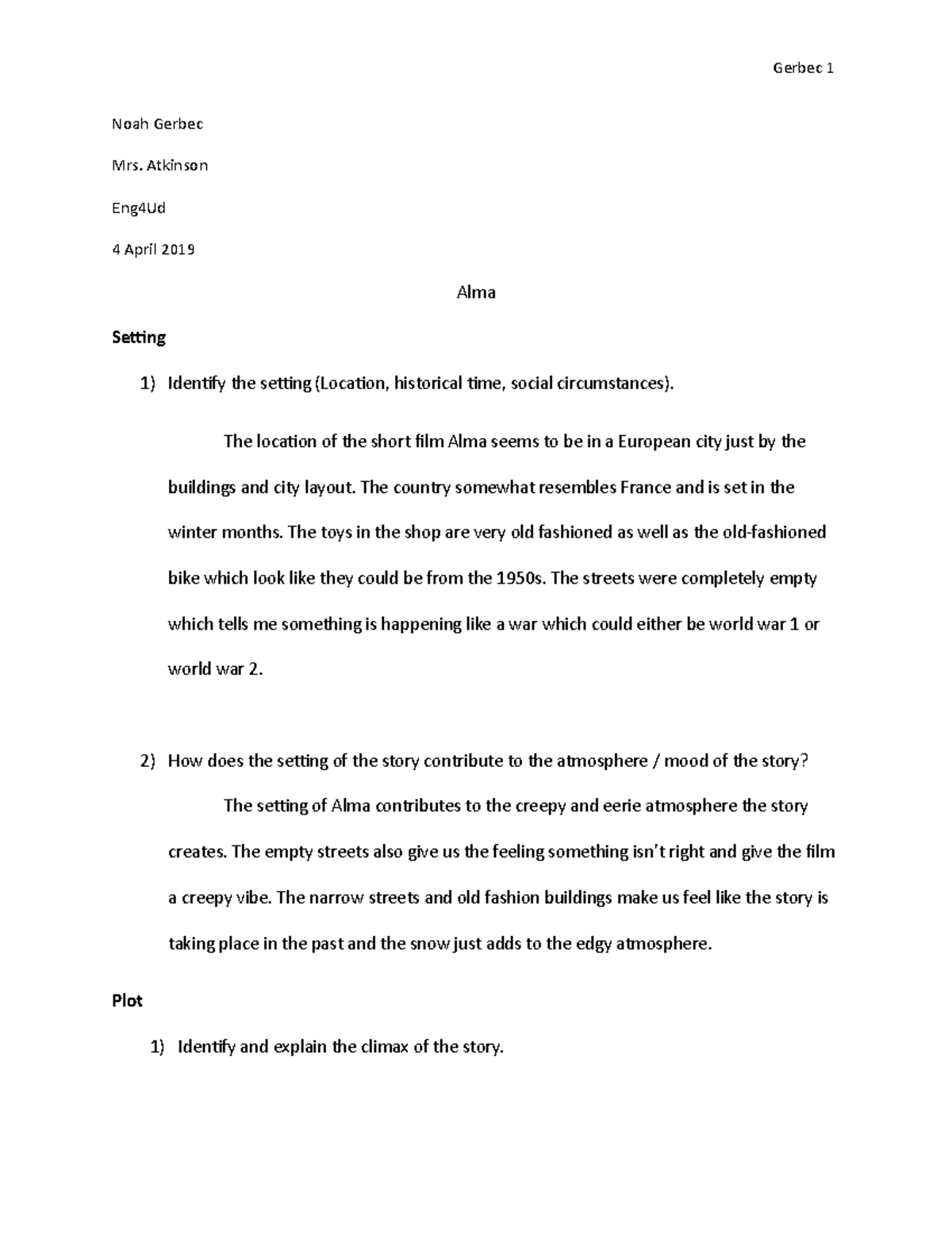Alma - thermochem - Noah Gerbec Mrs. Atkinson Eng4Ud 4 April 2019 Alma ...