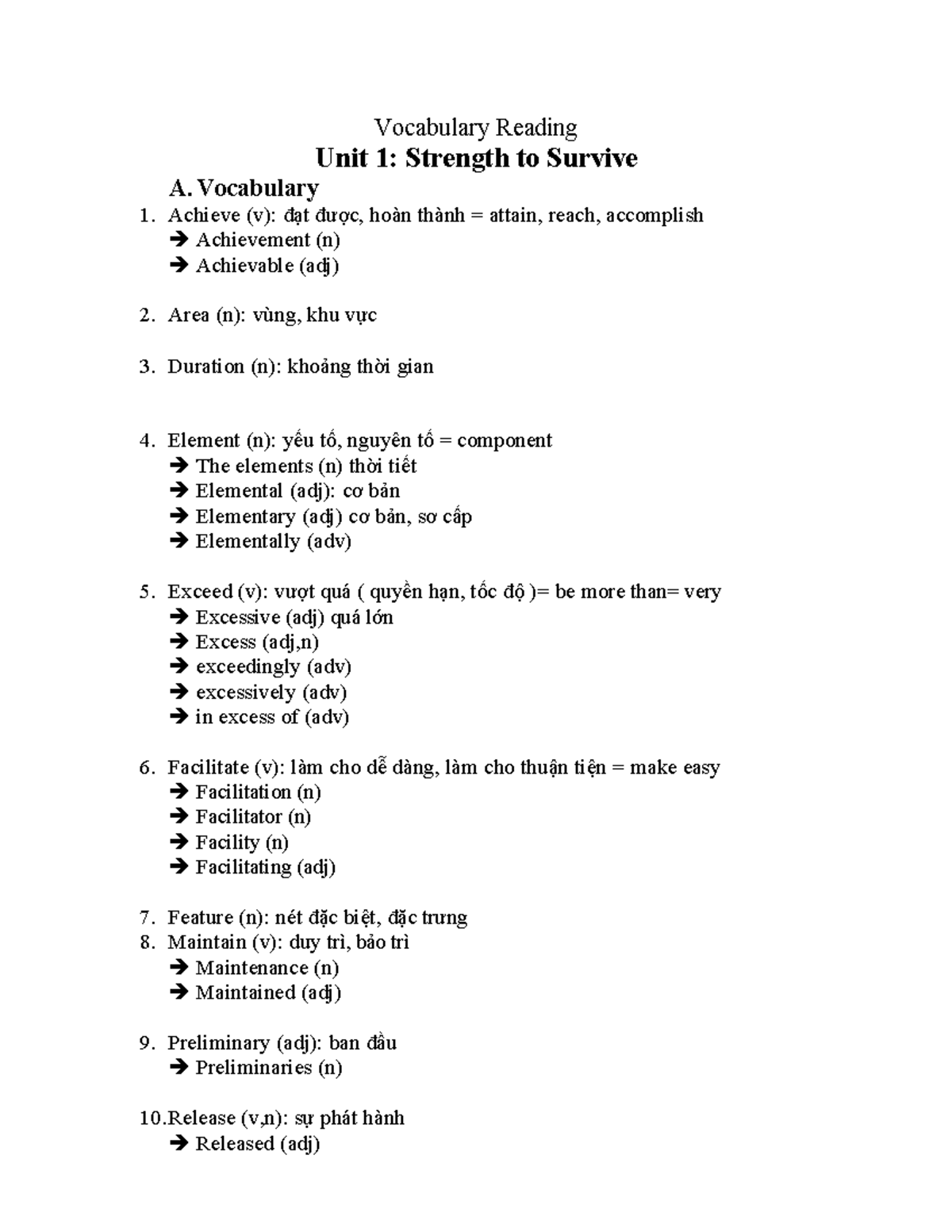 Vocabulary-Reading - none - Vocabulary Reading Unit 1: Strength to ...