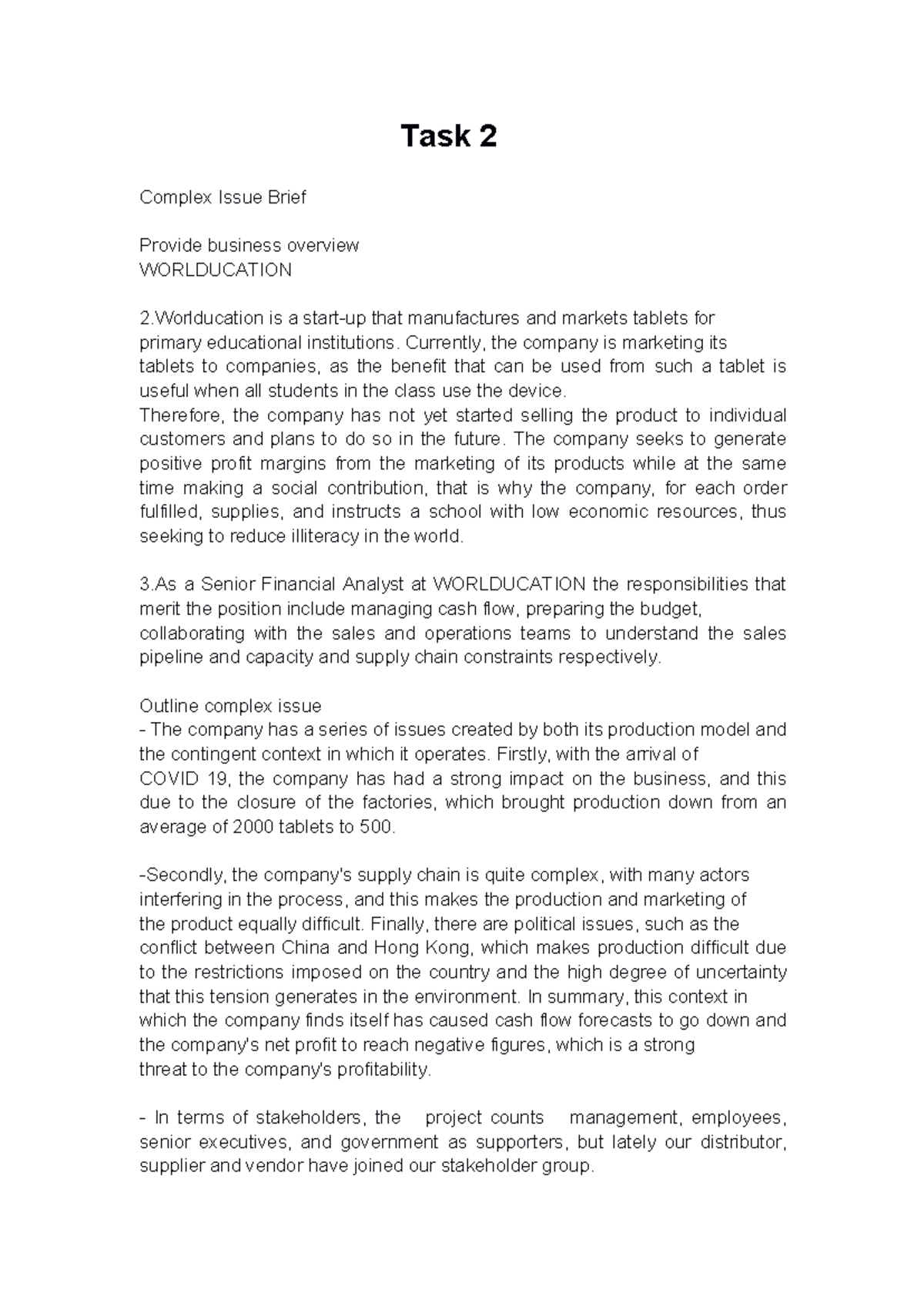 Bsbcrt 611 Task 2 Evie - TASK 2 - Task 2 Complex Issue Brief Provide ...