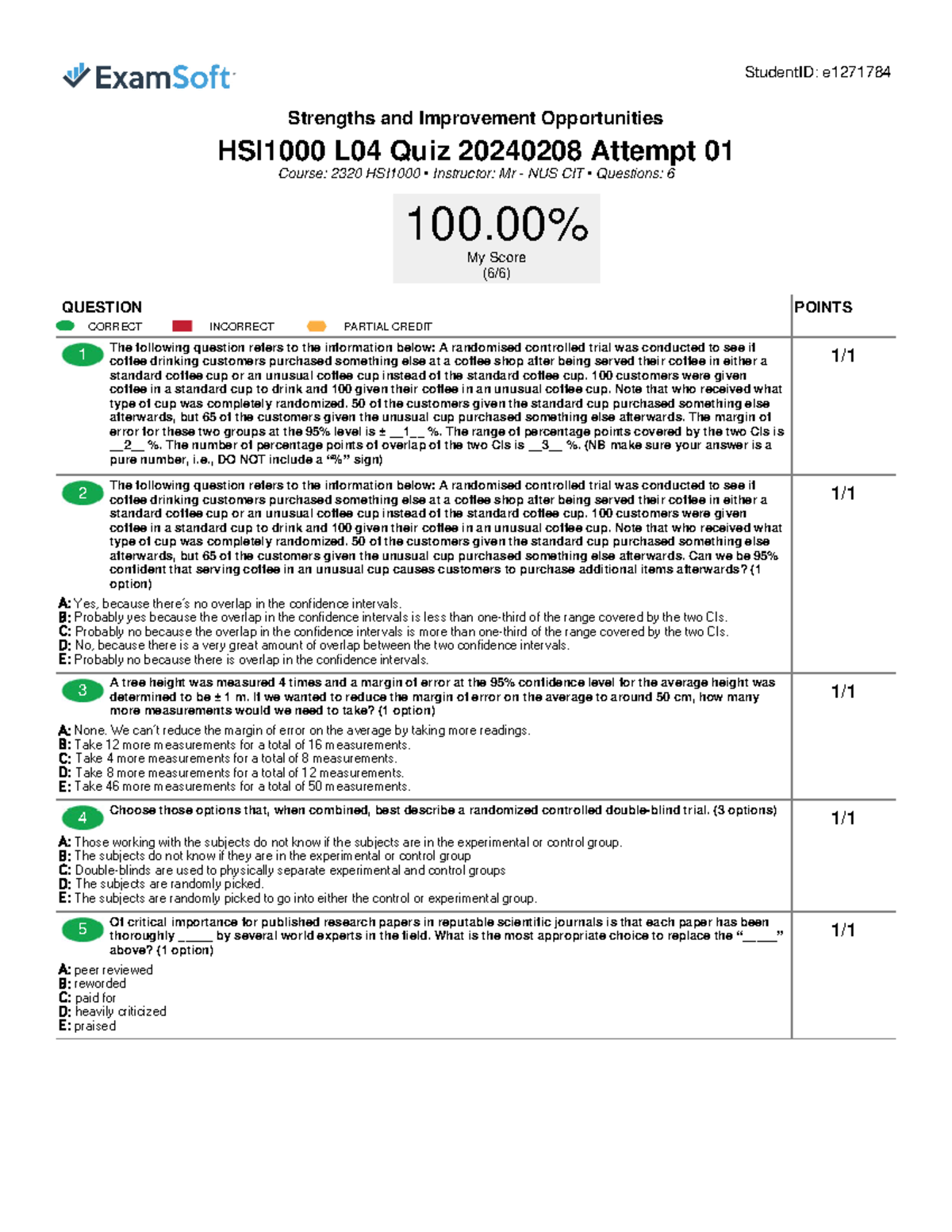 QUIZ 04 answers - Strengths and Improvement Opportunities HSI1000 L04 ...