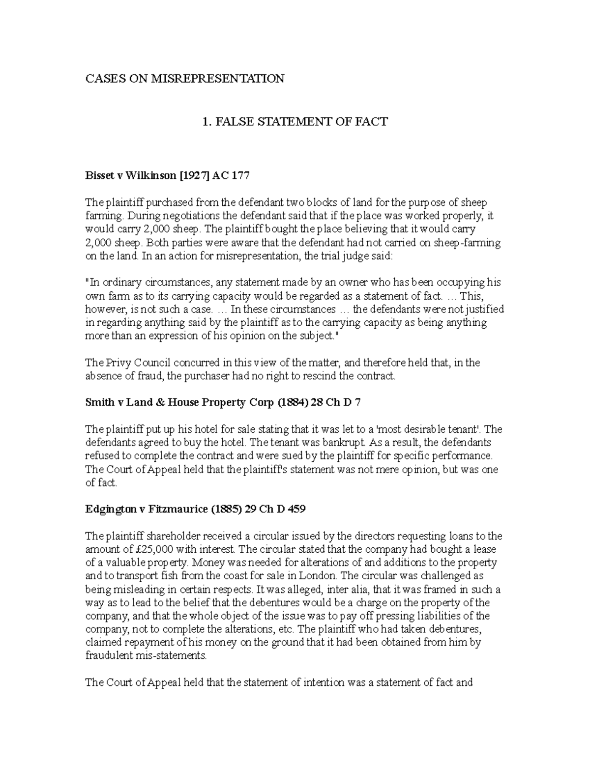 Cases ON Misrepresentati 2004-8-27 19-33-0240 - CASES ON ...