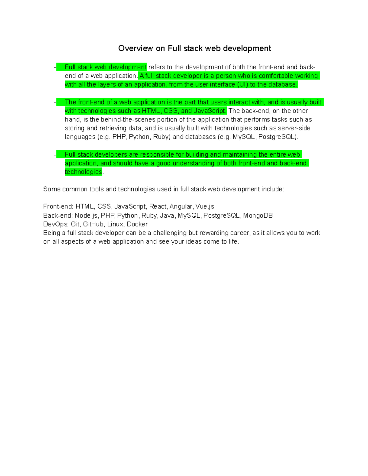 Full stack web development - Overview on Full stack web development ...