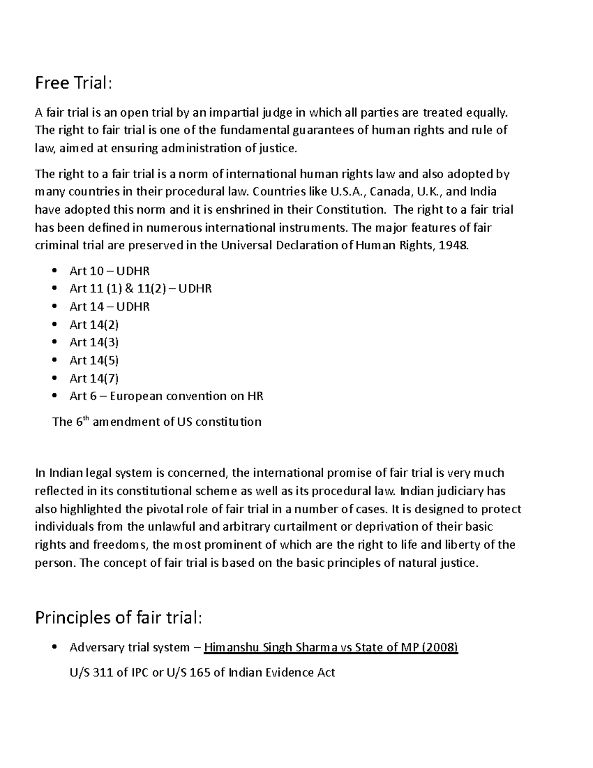 Free Trial - Free Trial: A fair trial is an open trial by an impartial ...