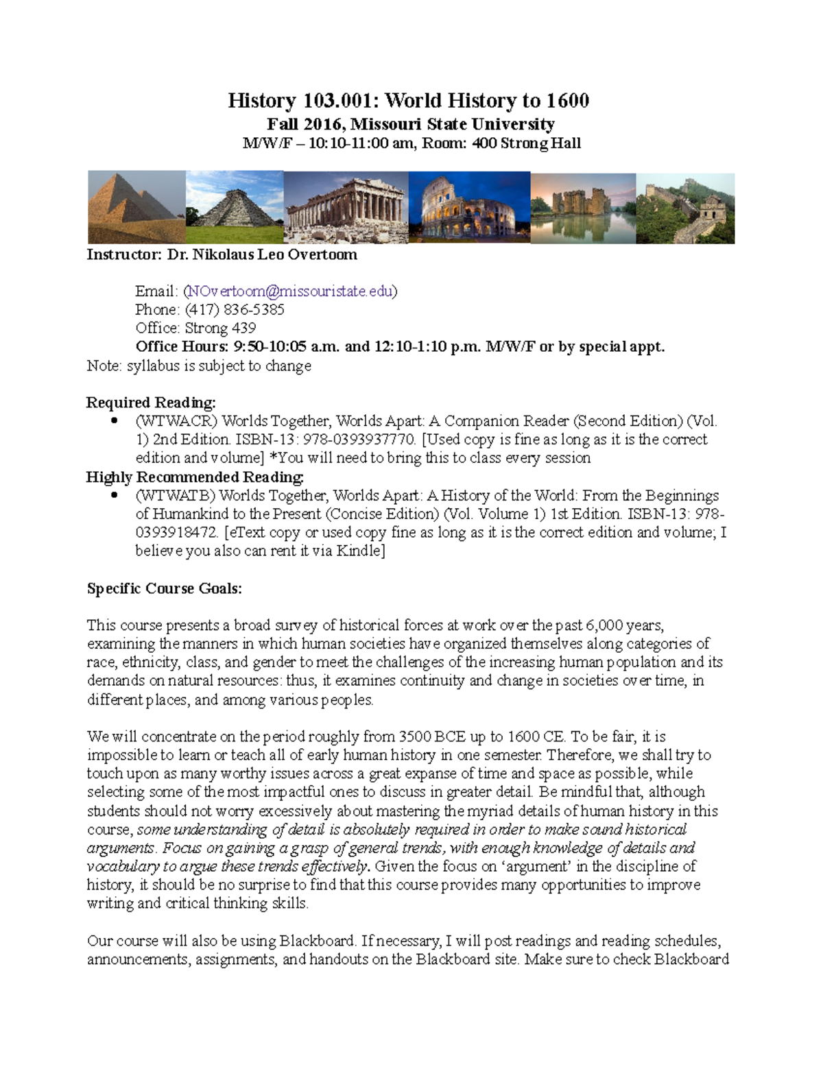 History 103 World History to 1600 - History 103: World History to 1600 ...