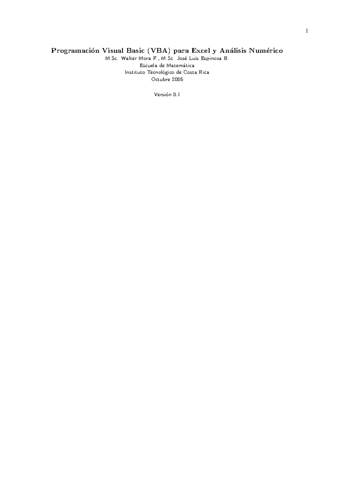 Vbaexcel Mnumericos De La Clase De Numerps En Excel 1 Programaci ́on Visual Basic Vba Para