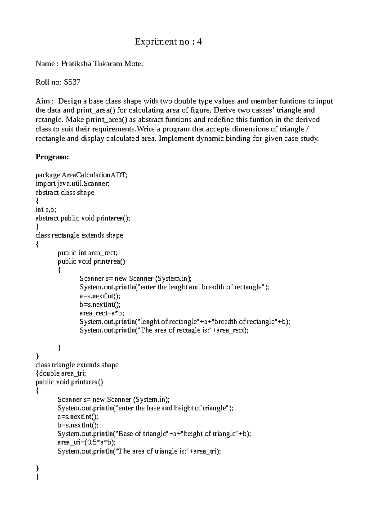 Exp4 2 - for practical - Expriment no : 4 Name : Pratiksha Tukaram Mote. Roll no: S Aim : Design ...
