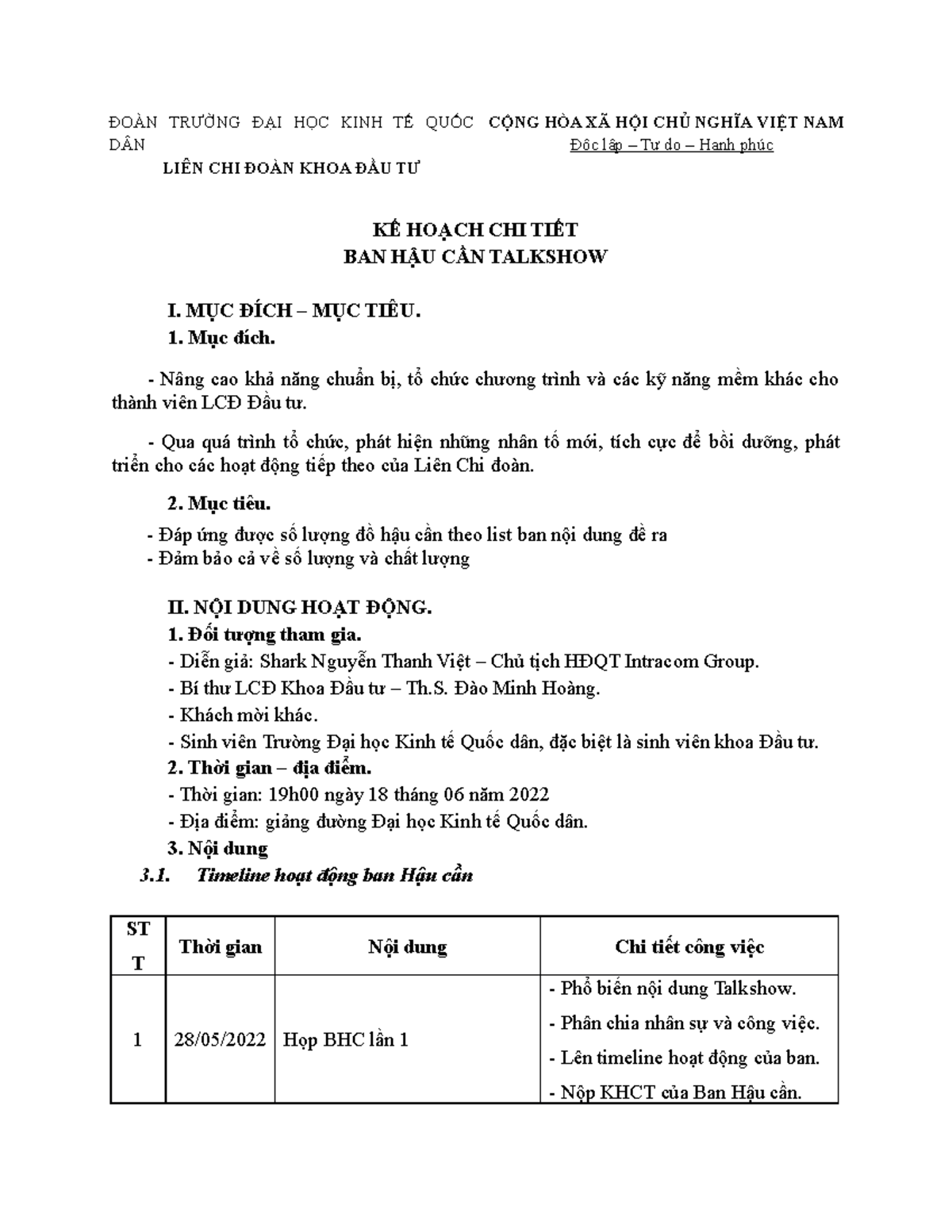 KHCT- BAN HẬU CẦN - rrr - ĐOÀN TRƯỜNG ĐẠI HỌC KINH TẾ QUỐC DÂN LIÊN CHI ...