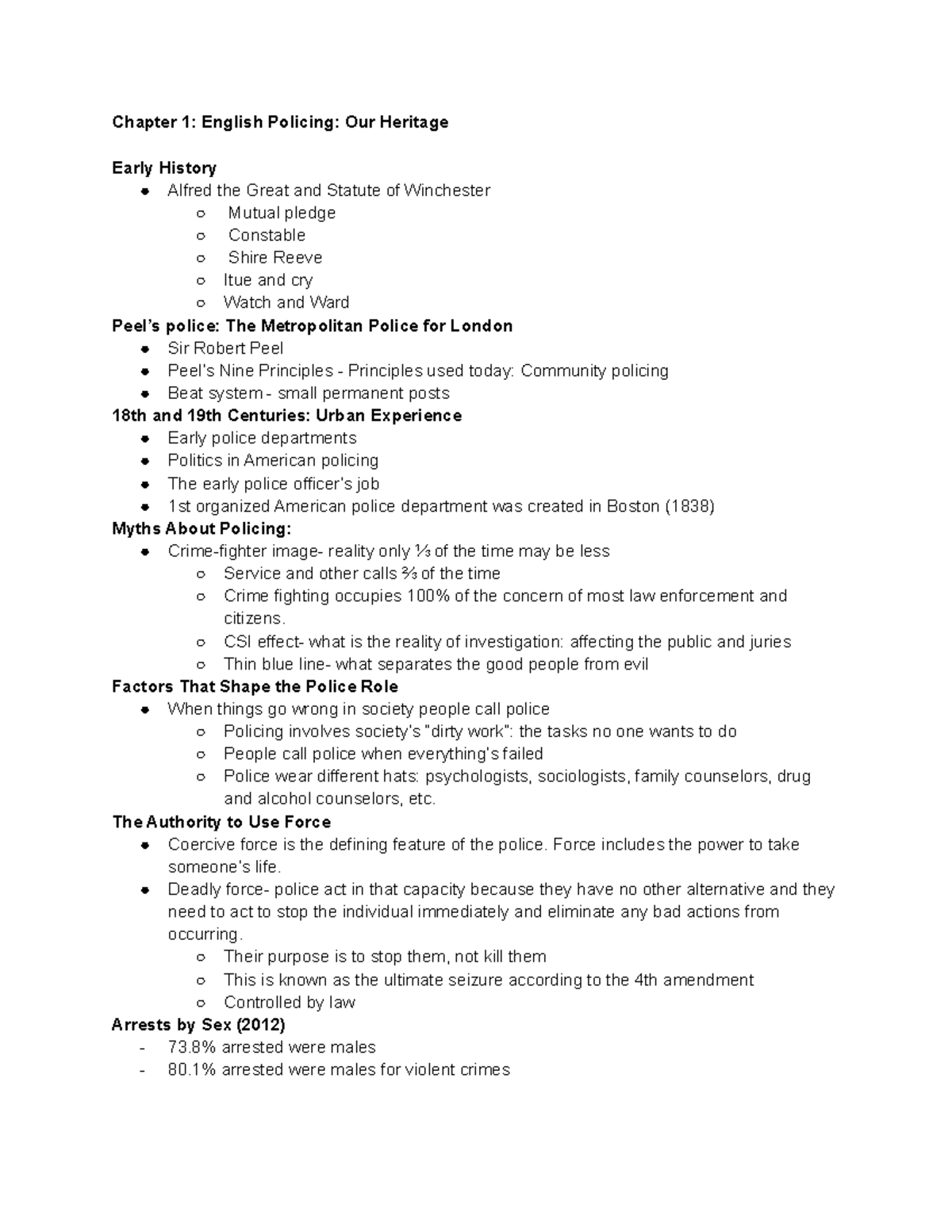 CRJ-102 Notes - Chapter 1: English Policing: Our Heritage Early History ...