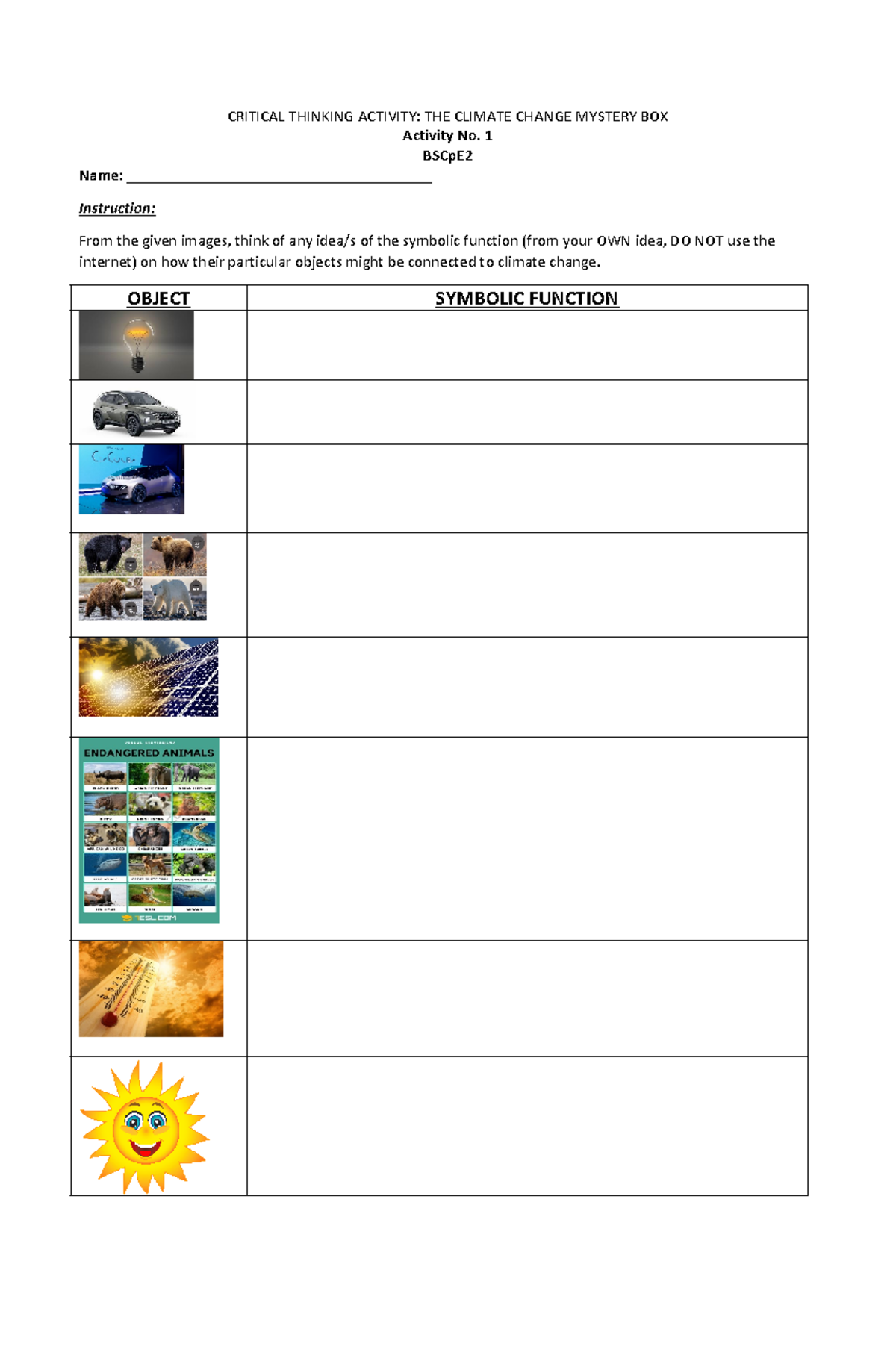 Critical Thinking Activity - Physical Education - CRITICAL THINKING ...