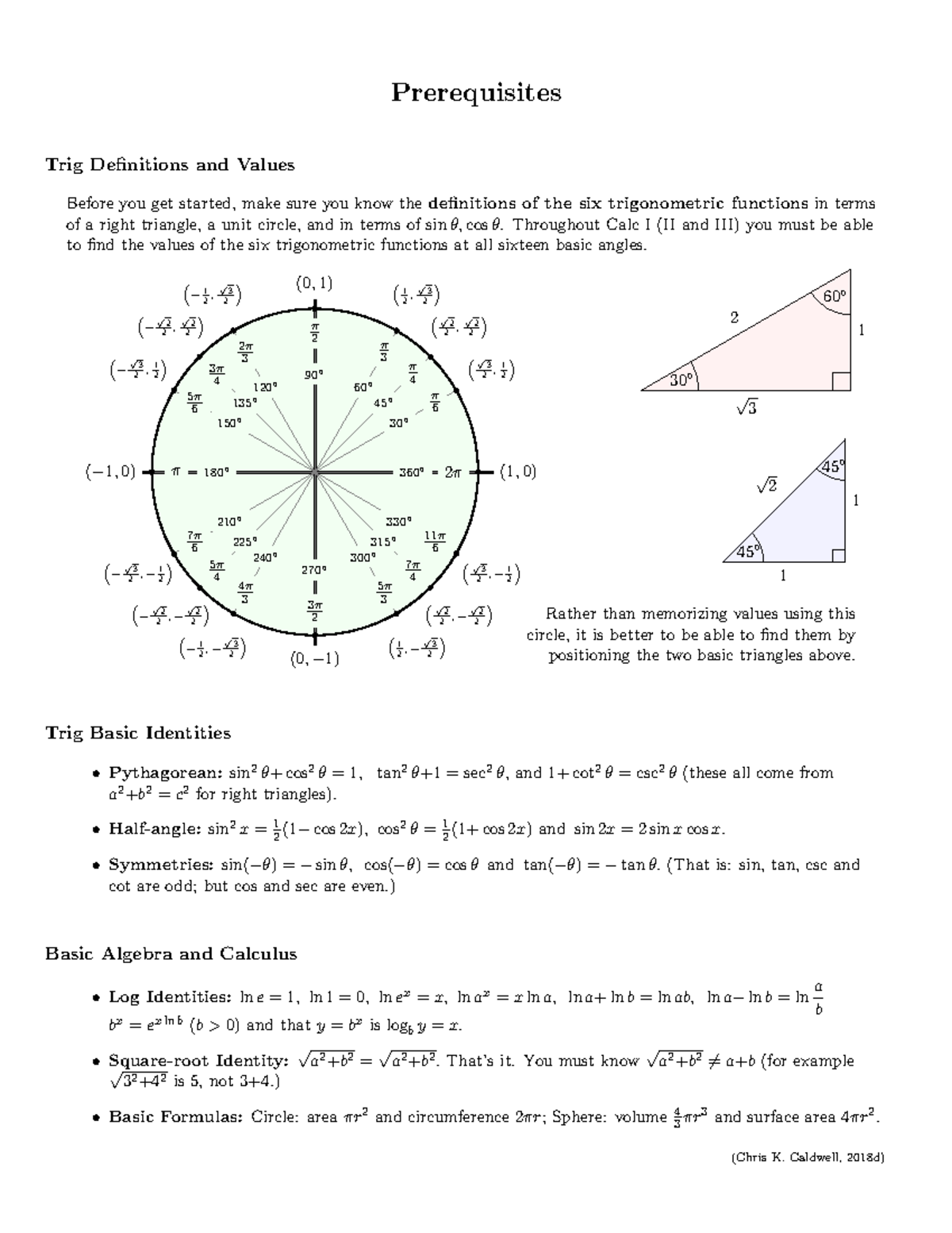 MATH 30 Test 1 Review - Prerequisites Trig Definitions and Values ...