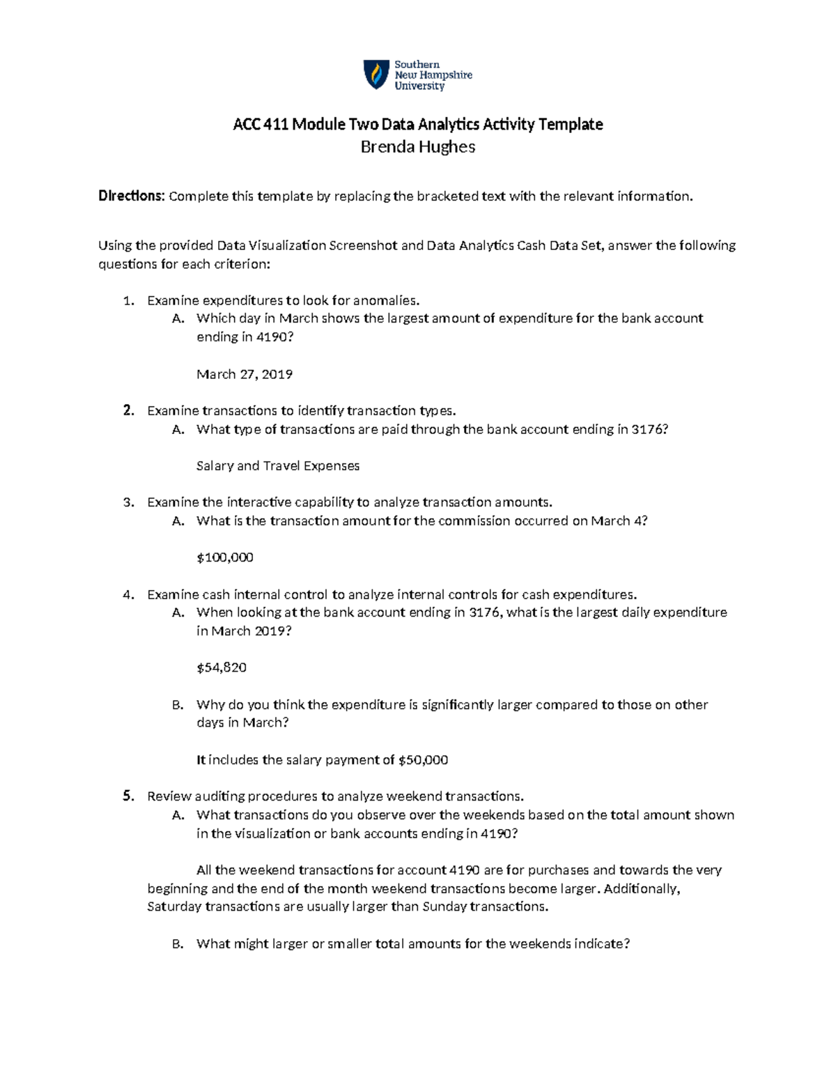 ACC 411 Module Two Data Analytics Activity Template - Using the ...