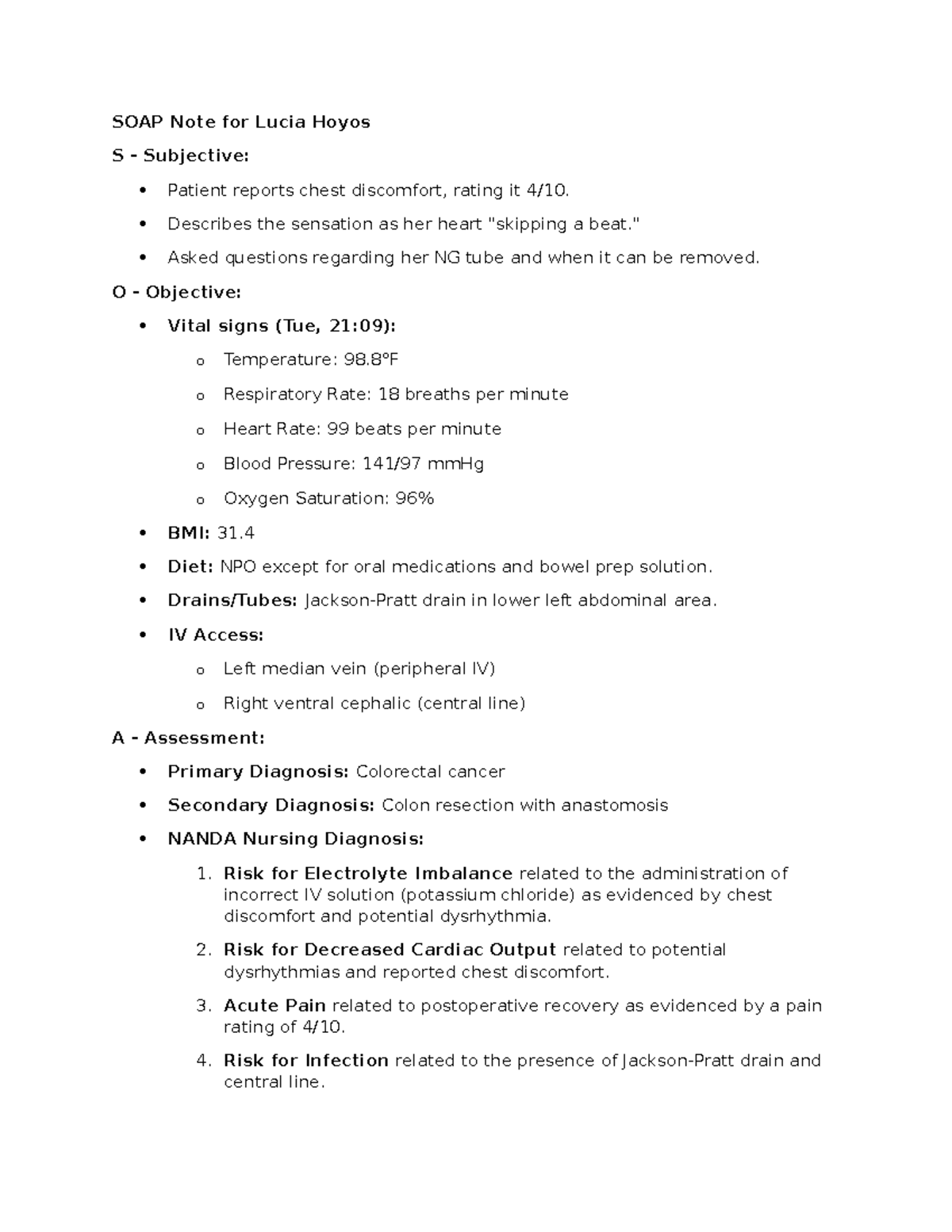 Luica Hoyas Soap Note - sim note - SOAP Note for Lucia Hoyos S ...