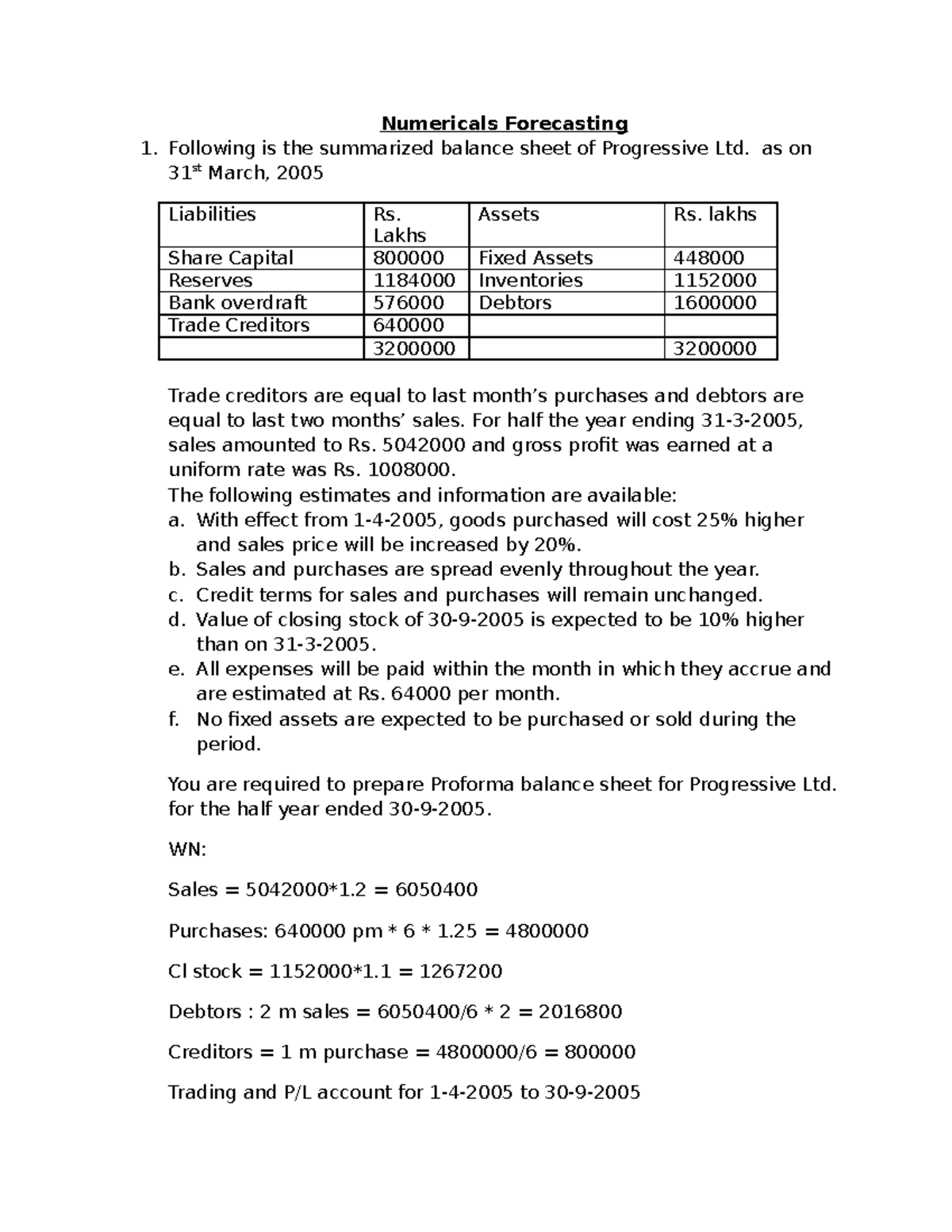Forecasting Questions batch 2023 - Numericals Forecasting Following is ...