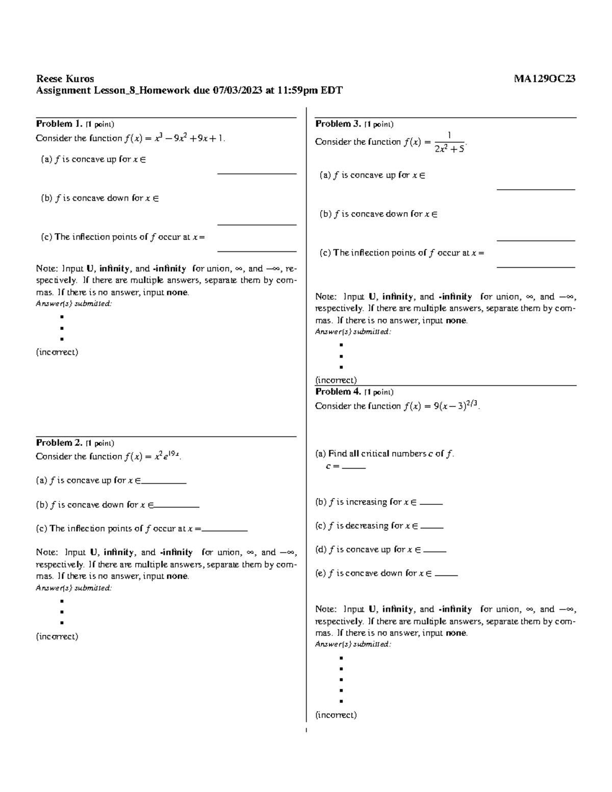 Homework 8 - Reese Kuros MA129OC Assignment Lesson 8 Homework due 07/03 ...