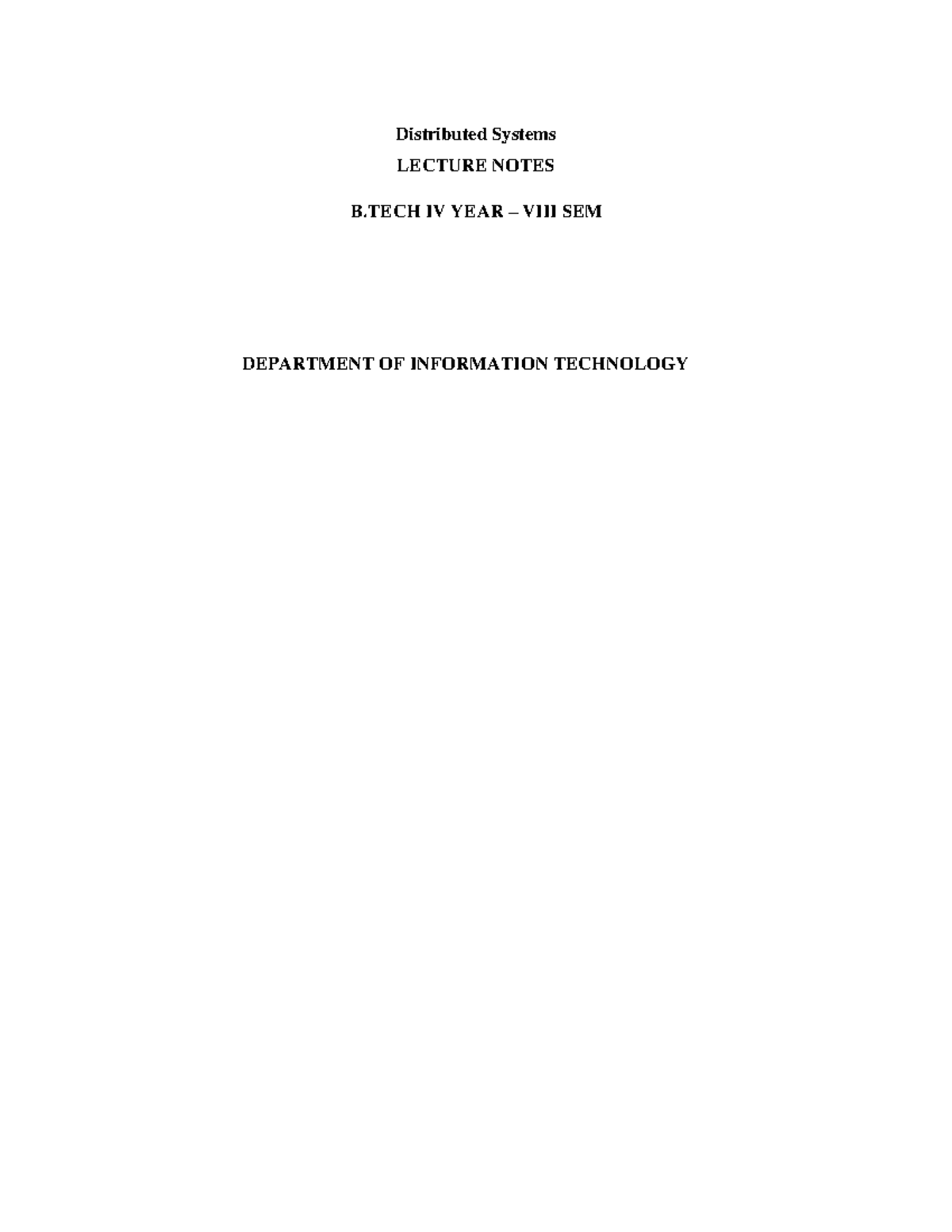UNIT-1 - Distributed Systems LECTURE NOTES B IV YEAR – VIII SEM ...