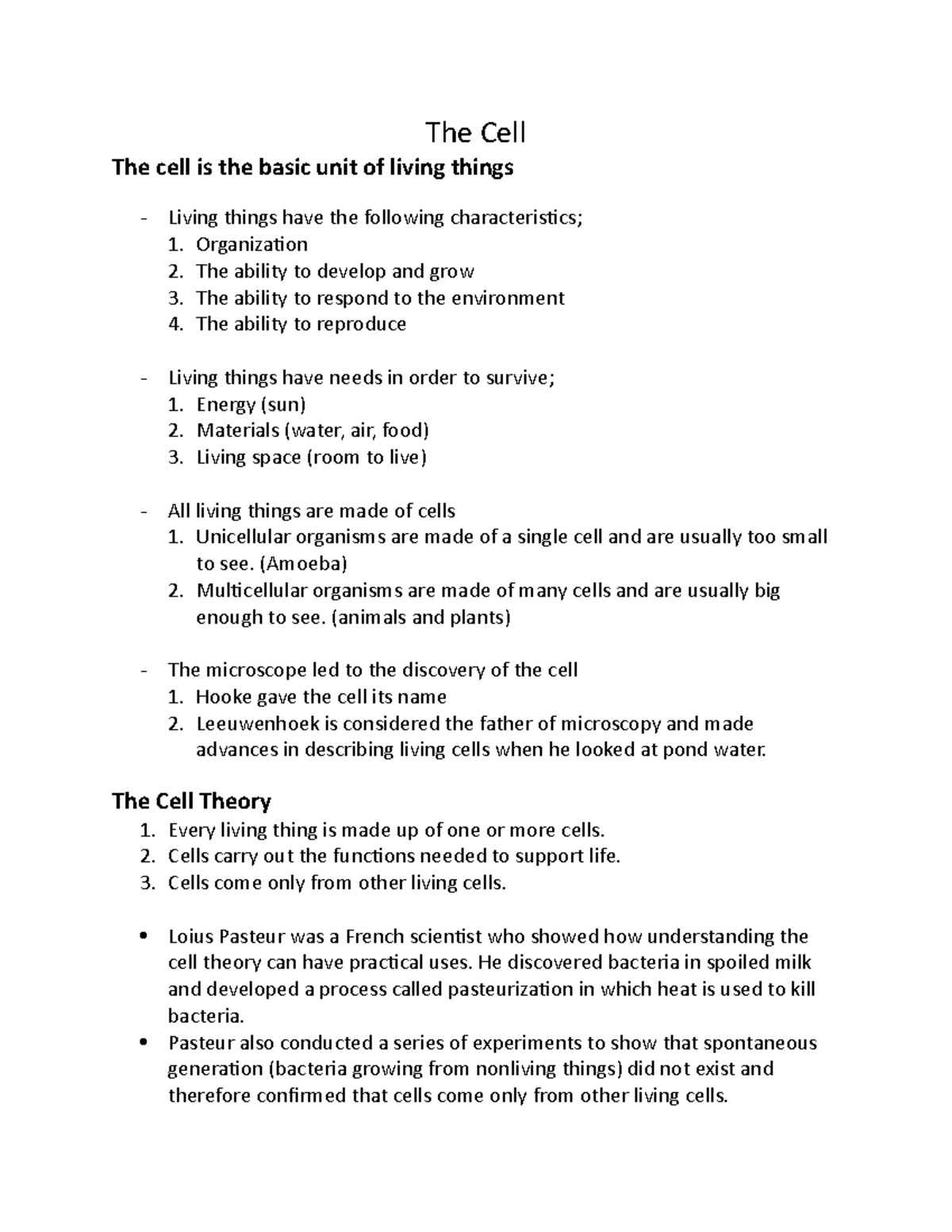 The Cell notes - The Cell The cell is the basic unit of living things ...