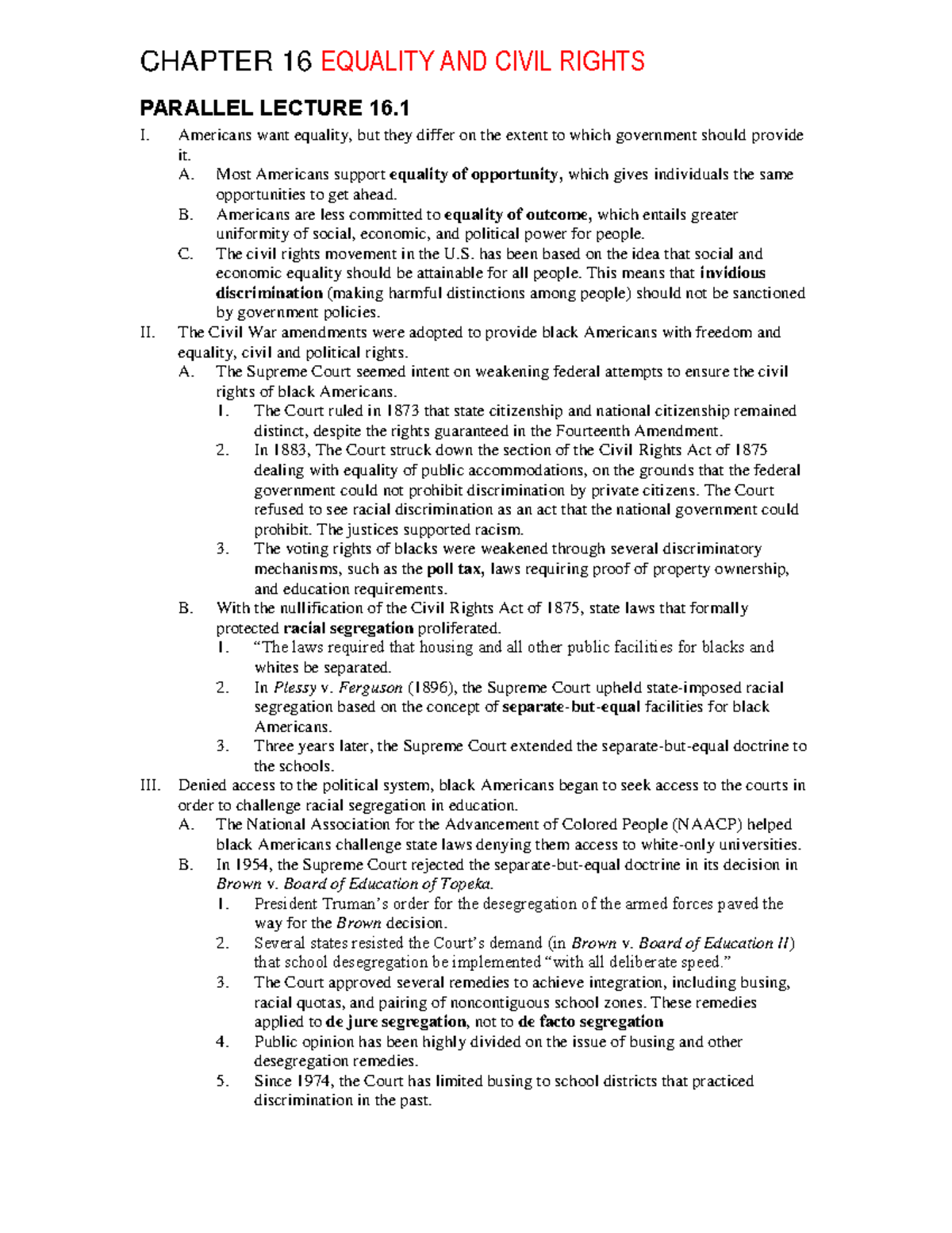 Ch16 Equality and Civil Rights - CHAPTER 16 EQUALITY AND CIVIL RIGHTS ...