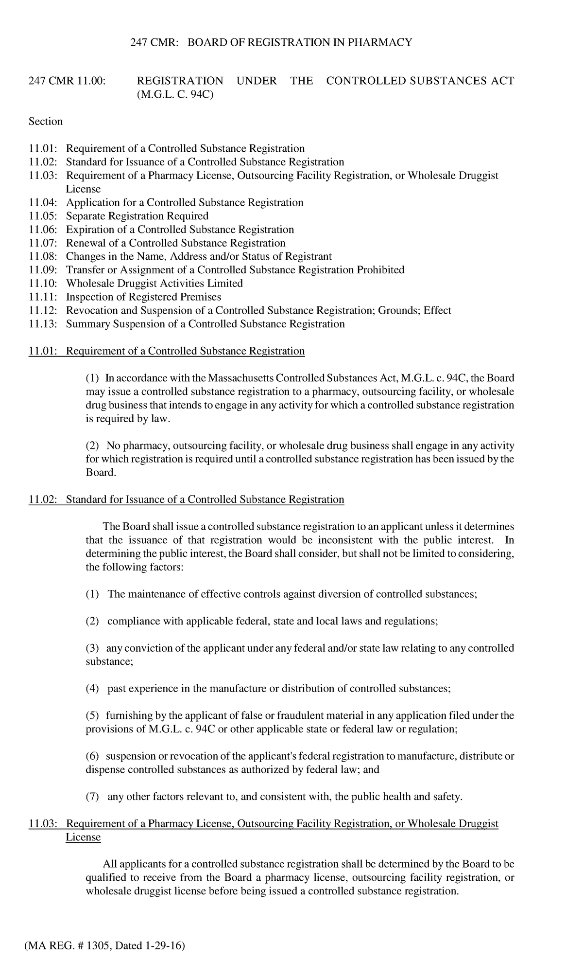 247cmr11 - 247 CMR 11: REGISTRATION UNDER THE CONTROLLED SUBSTANCES ACT ...
