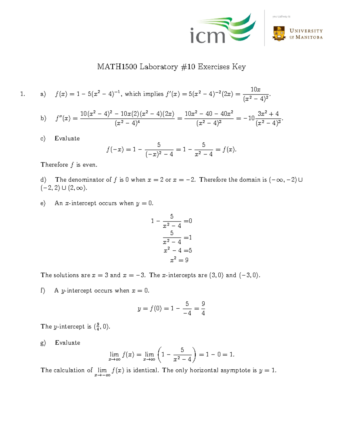 Laboratory-Week10-key - MATH1500 Laboratory #10 Exercises Key a) f (x ...