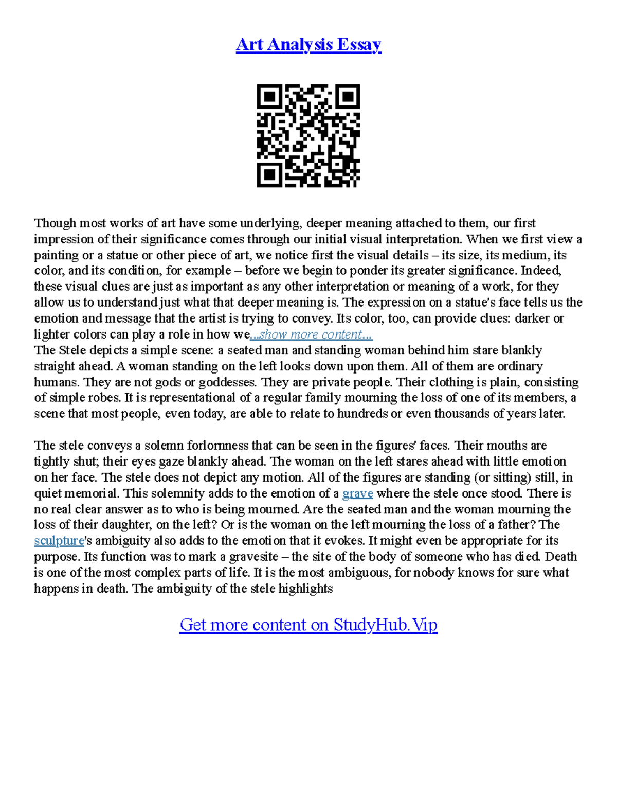 Example Of An Analysis Essay - Art Analysis Essay Though most works of ...