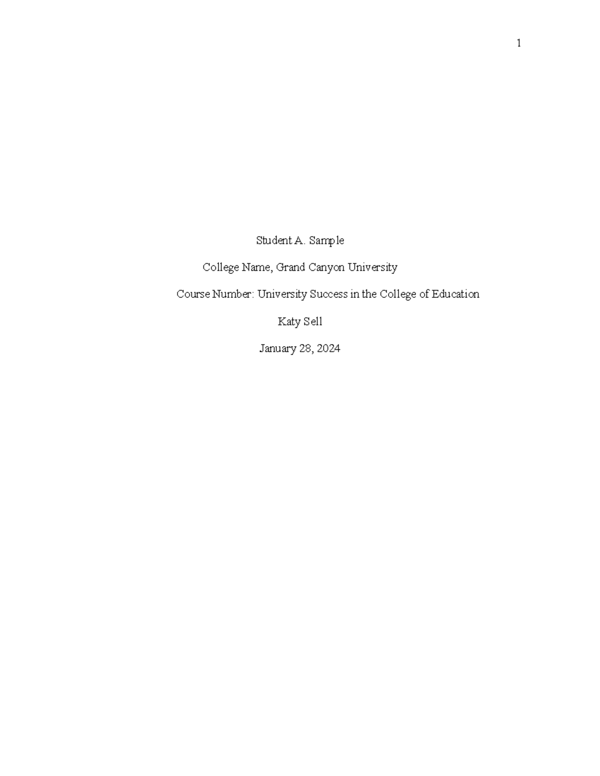 UNV-108 Academic Integrity - Student A. Sample College Name, Grand ...