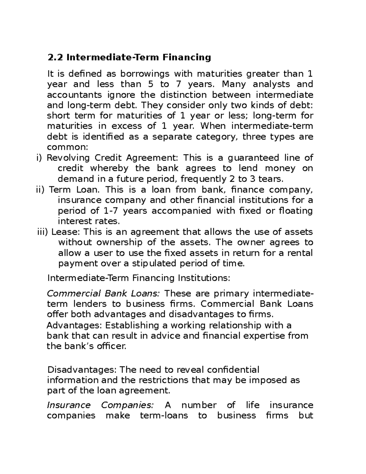 Chapter 3 Intermediate Financing - 2 Intermediate-Term Financing It is ...